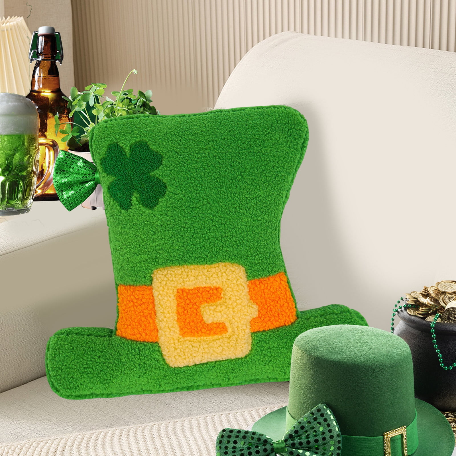 IMossad St. Patrick's Day Hat Pillow - Green Shamrock Shaped Cushion ...