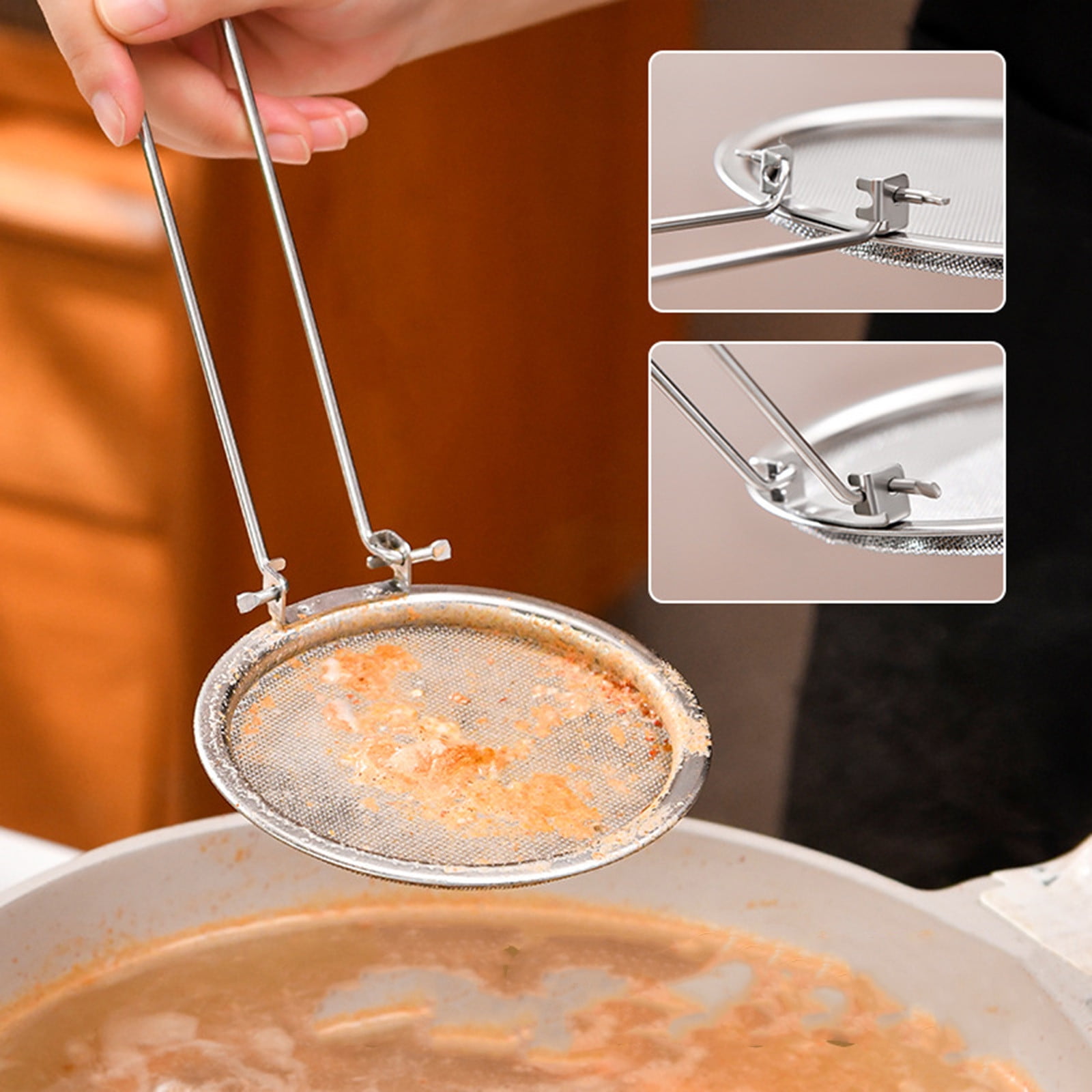 IMossad Stainless Steel Kitchen Skimmer & Strainer with Foldable Handle ...