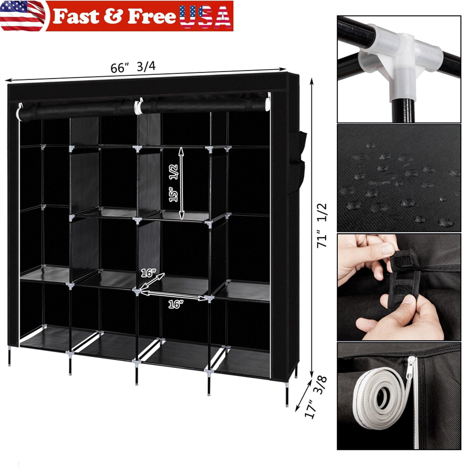 [IN STOCK] Portable Clothes Closet Rolling Door Wardrobe with Hanging ...