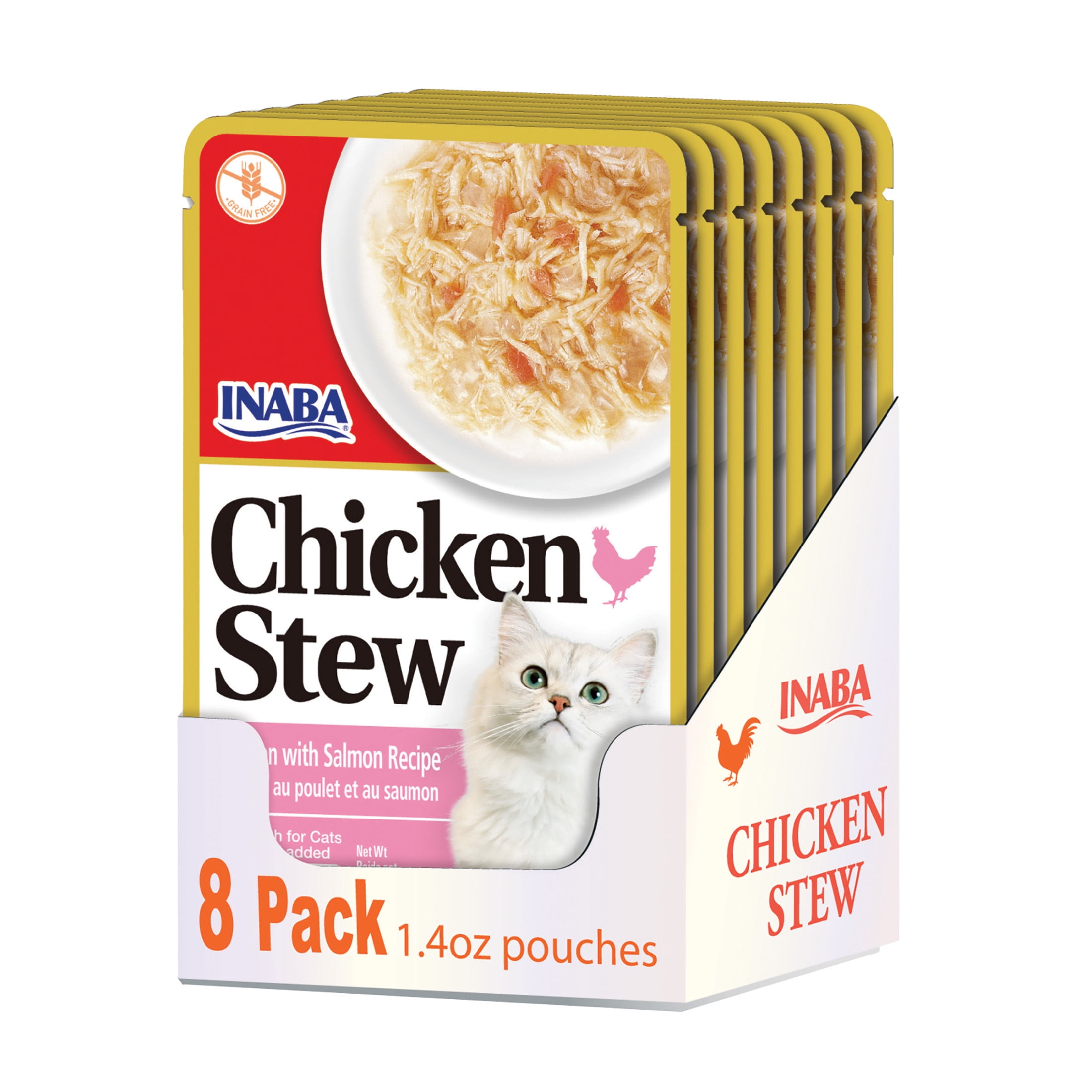 INABA Chicken Stew Gelee Cat Food Topper, Eight 1.4 oz Pouches, Chicken ...