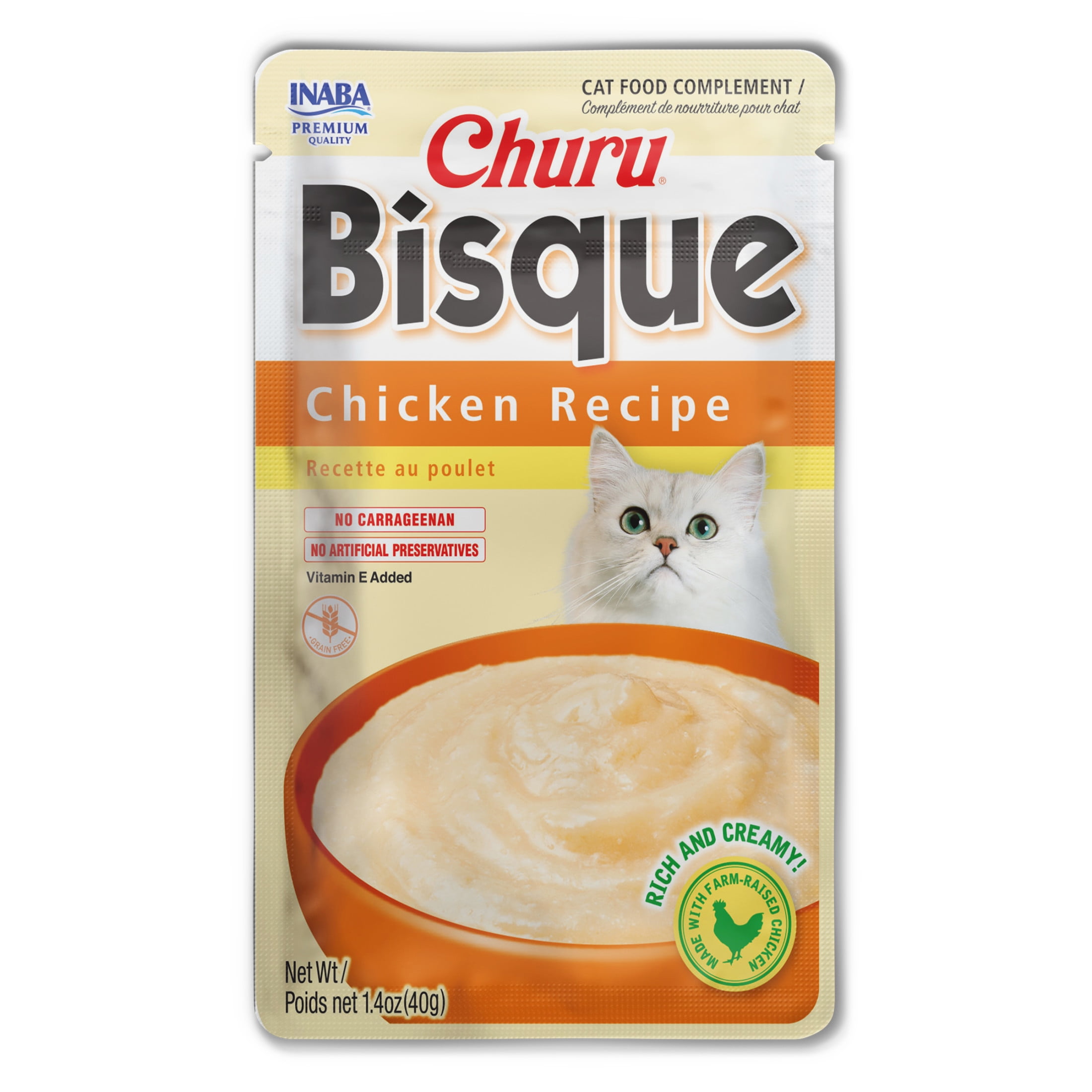 INABA Churu Bisque Lickable Puree Wet Cat Food, Chicken Flavor Treats ...