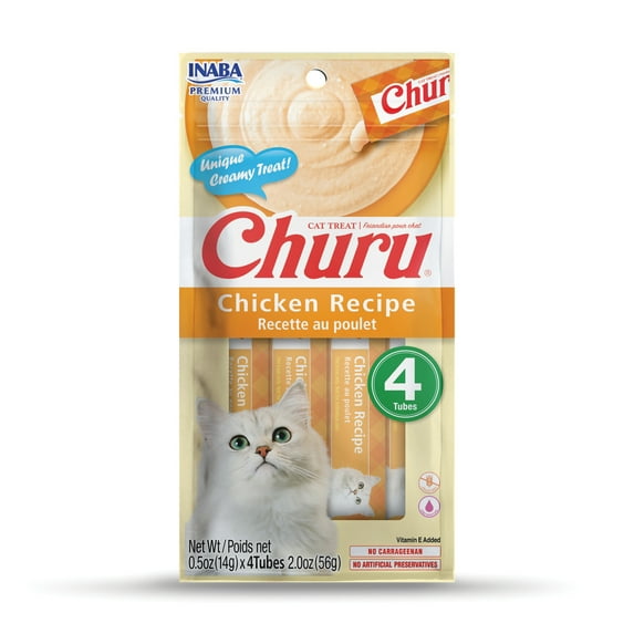 Inaba Churu Cat Treats, Creamy Lickable PurÃ©e, Chicken Recipe, Vitamin E, Taurine, 0.5 Ounce ...