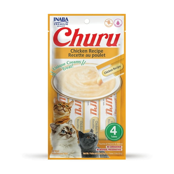 INABA Churu Creamy, Lickable Purée Cat Treat with Taurine, 0.5 oz, 4 Tubes, Chicken - Walmart.com
