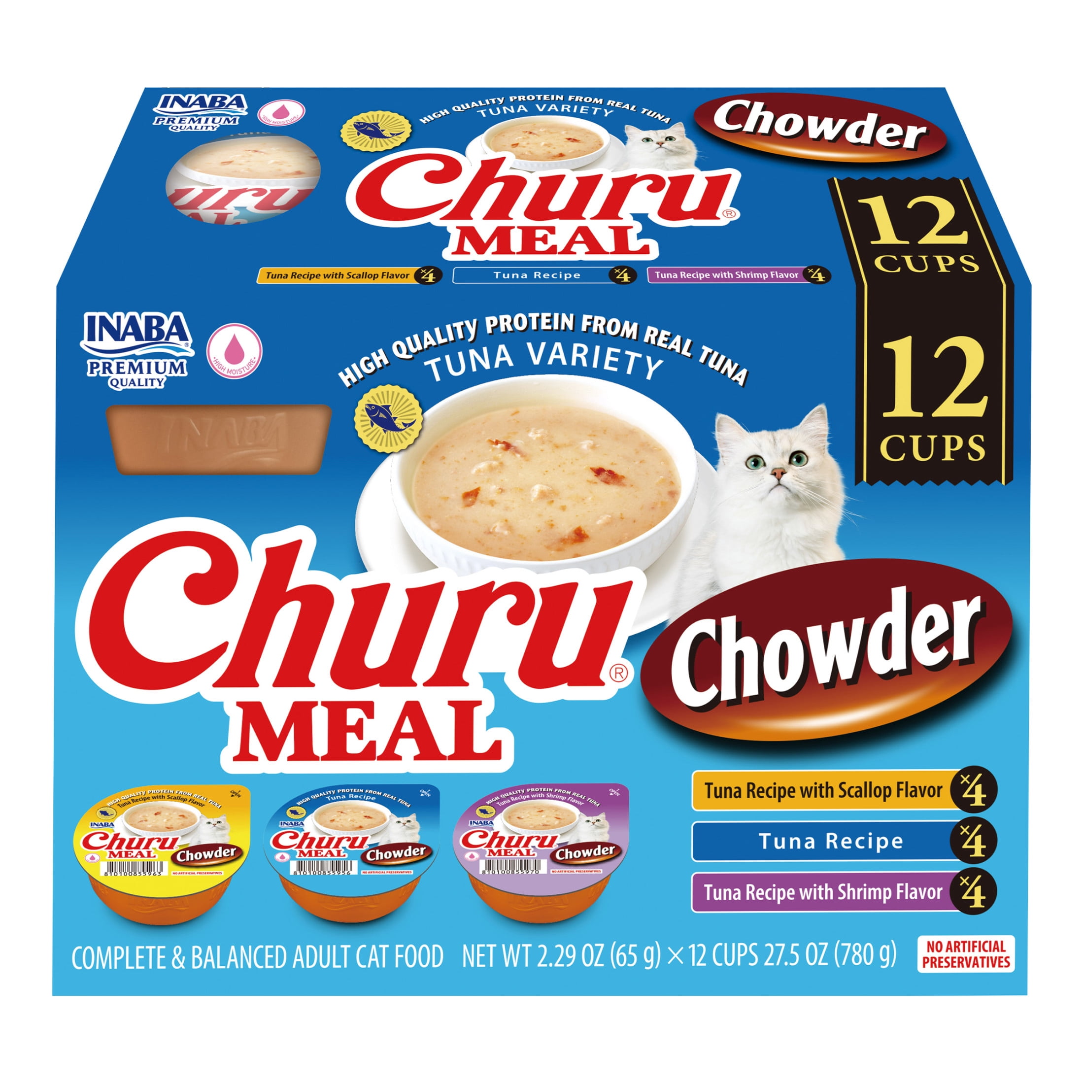 INABA Churu Meal Chowder Adult Wet Cat Food, 2.29 oz cup, Tuna Variety ...