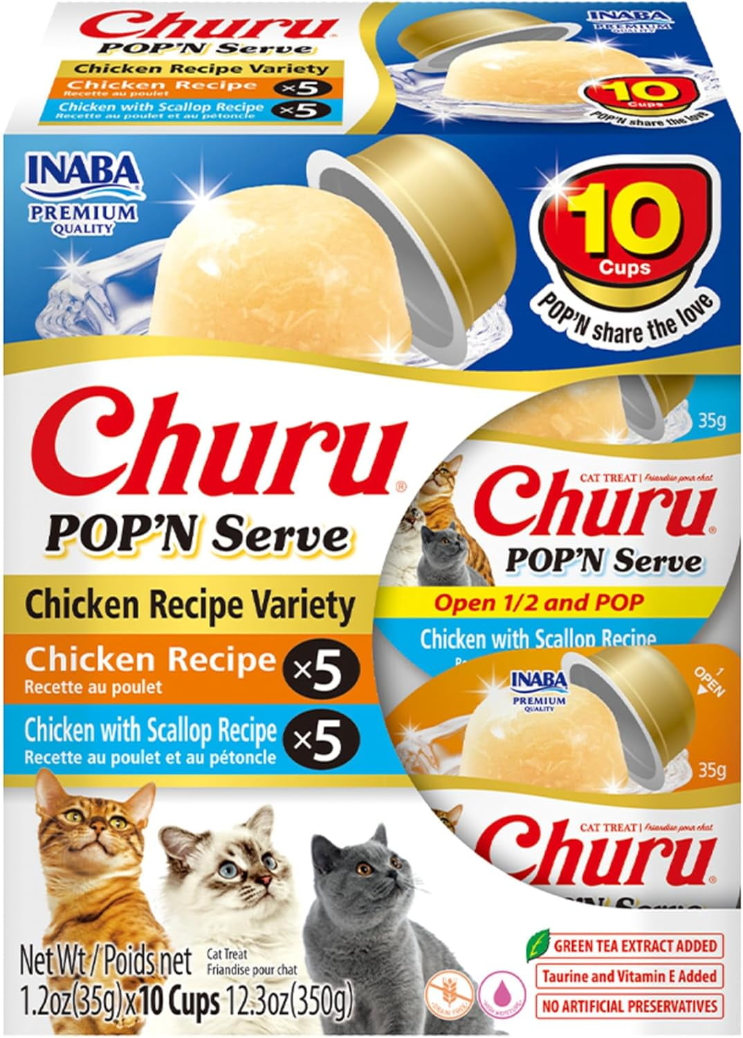 INABA Churu Pop'N Serve Jelly Cat Treat with Vitamin E & Taurine, 1.2 ...