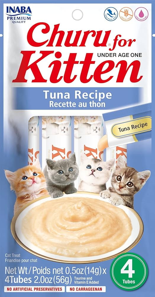 INABA Churu for Kitten - Creamy, Lickable Purée Cat Treat with Taurine, 0.5 oz, 24 Tubes, Tuna ...