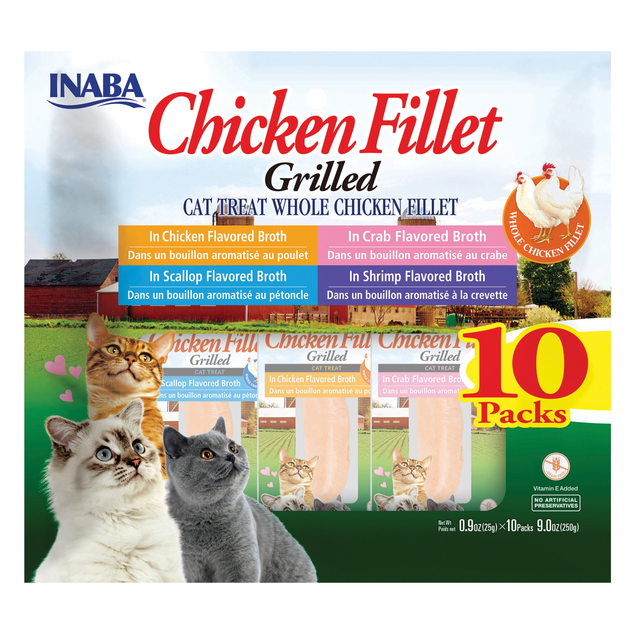 INABA Premium Hand-Cut Grilled Chicken Fillet Cat Treats w Vitamin E, 0 ...