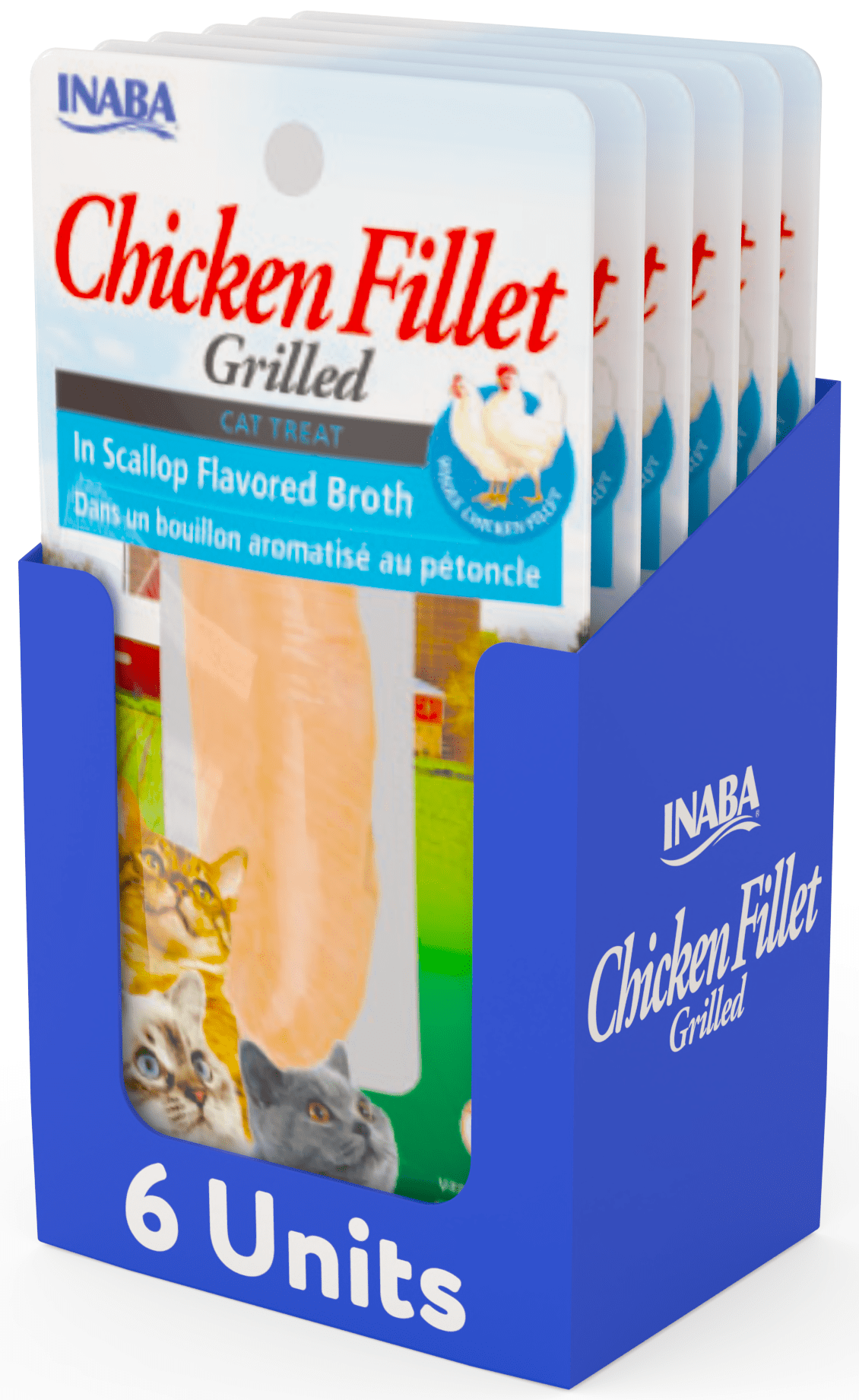 INABA Premium Hand-Cut Grilled Chicken Fillet Cat Treats w Vitamin E, 0.9 oz, 6-Pack, Scallop ...