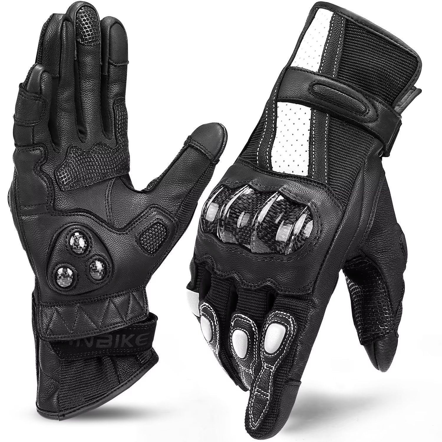 INBIKE Leather Motorcycle Gloves with Carbon Fiber Hard Knuckle Touch ...