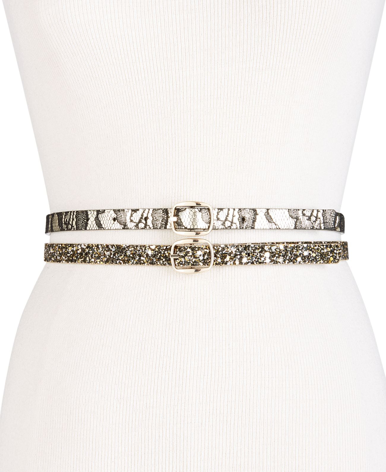 INC International Concepts Glitter & Lace 2-for-1 Skinny Belts ...