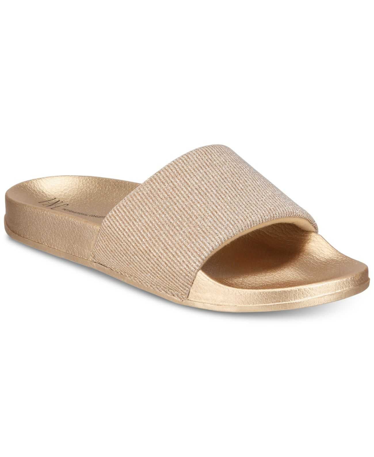 INC International Concepts Metallic Slide Slippers, Gold, X-Large ...