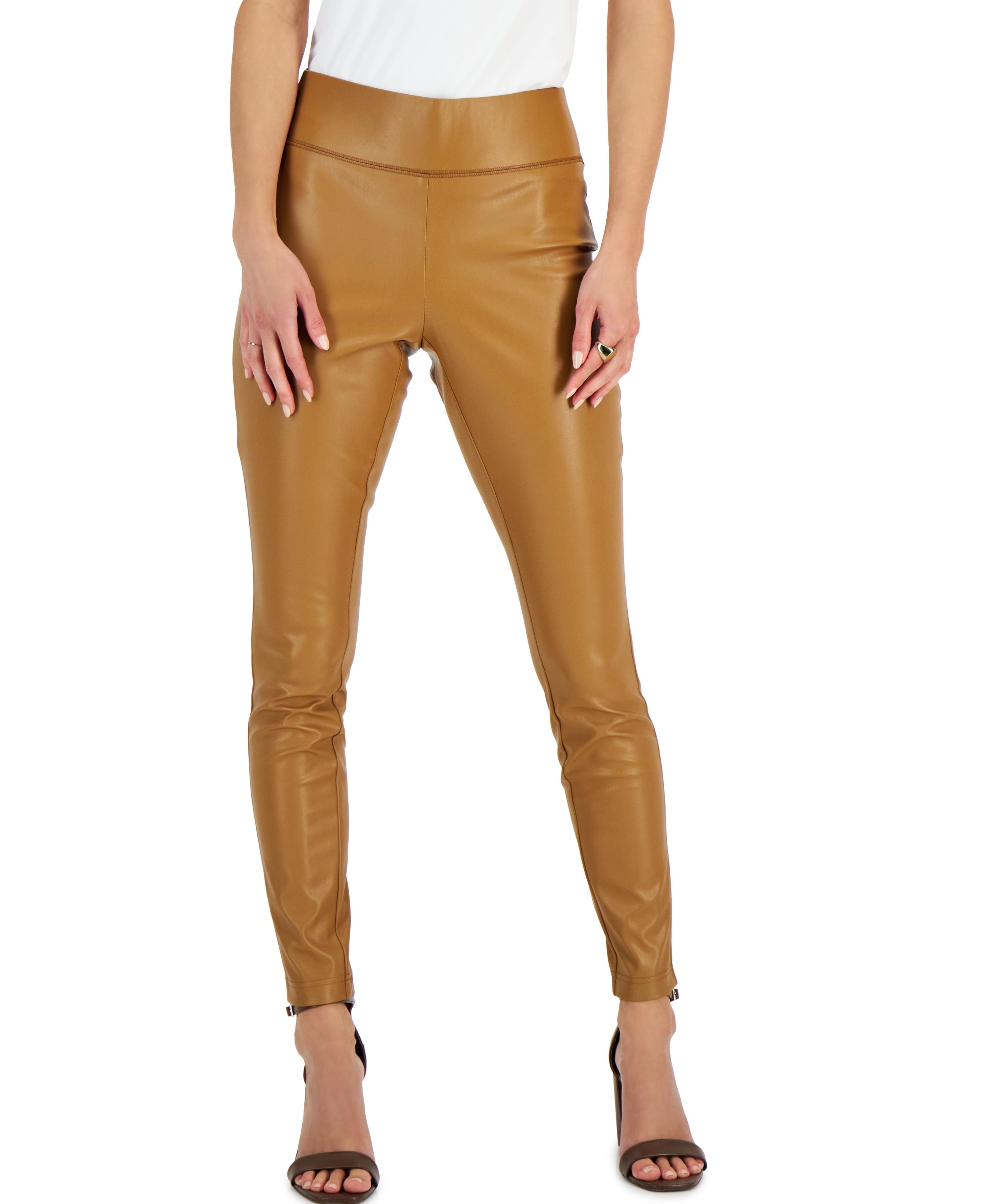 INC International Concepts Petite Faux Leather Skinny Pants Salty Nut ...