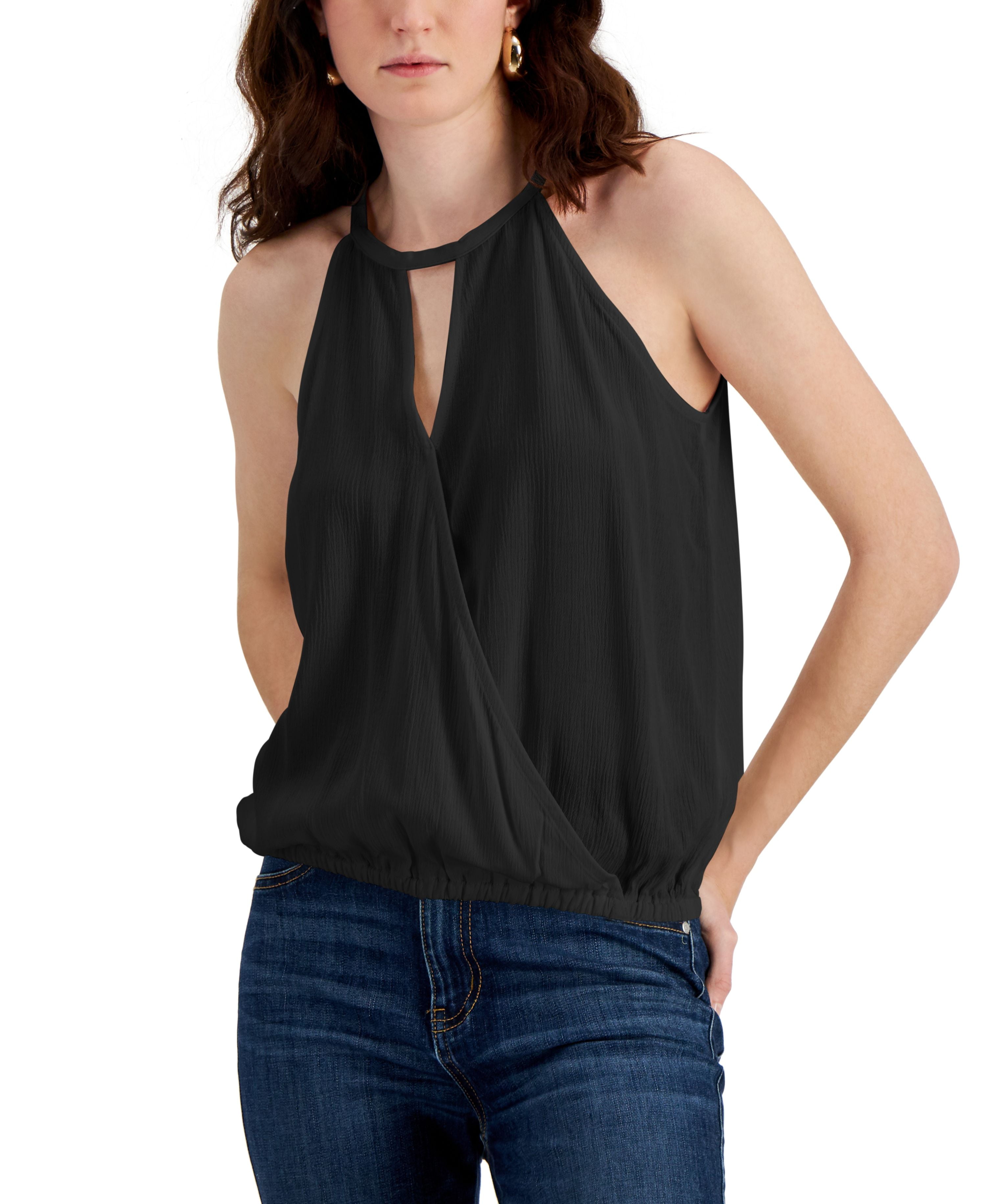 INC International Concepts Petite Keyhole Surplice Top Deep Black PS ...