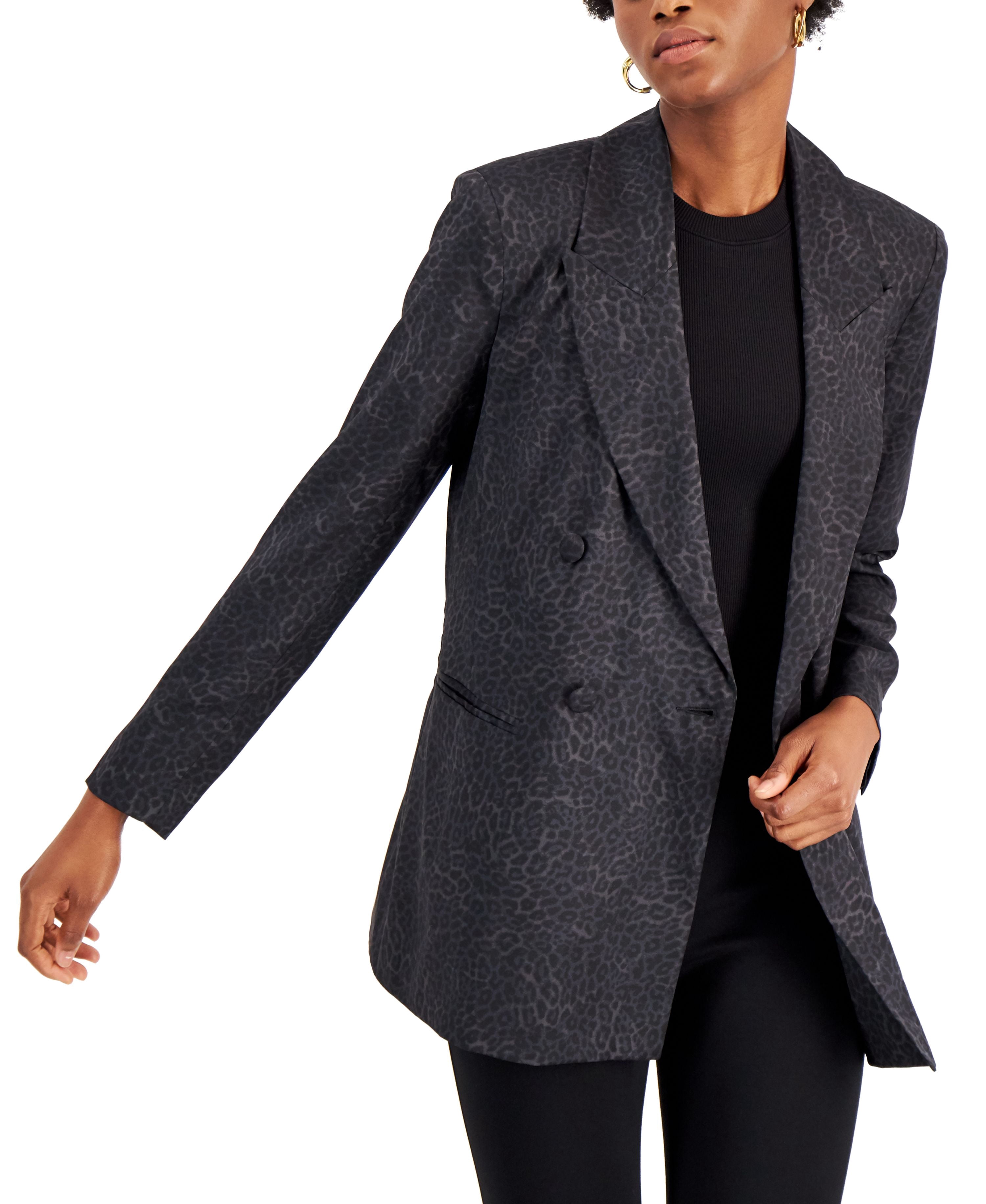 INC International Concepts Petite Printed Satin Blazer Black Cheetah PS ...