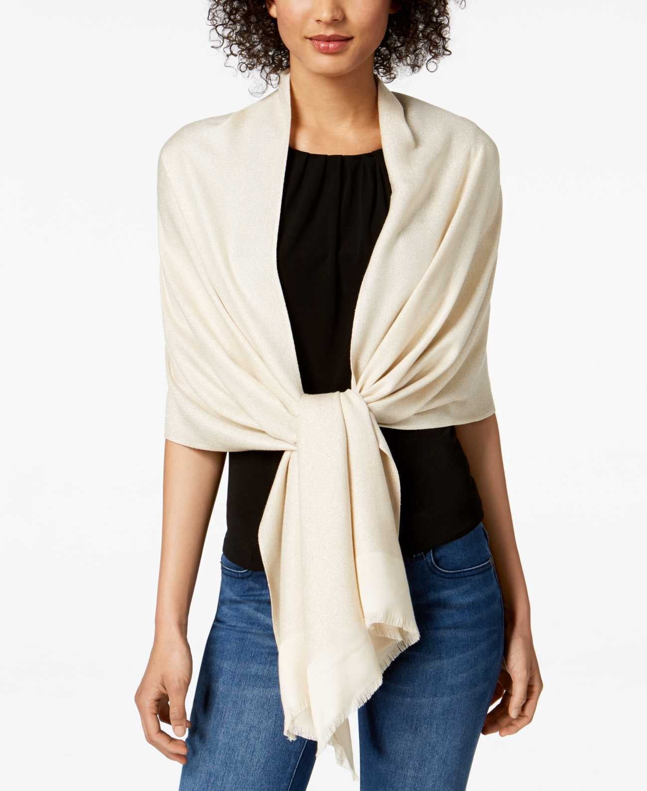 INC International Concepts Women’s Reversible Shine Wraps, Beige, One ...
