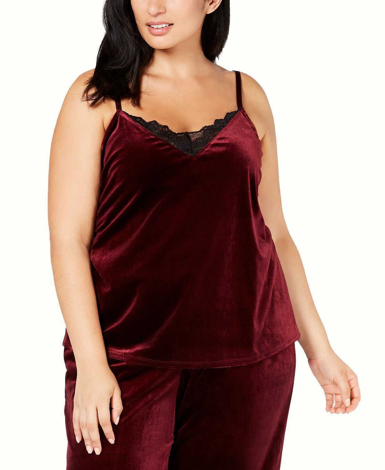 INC International Concepts Women's Plus Lace-Trim Velvet Camisole Top ...