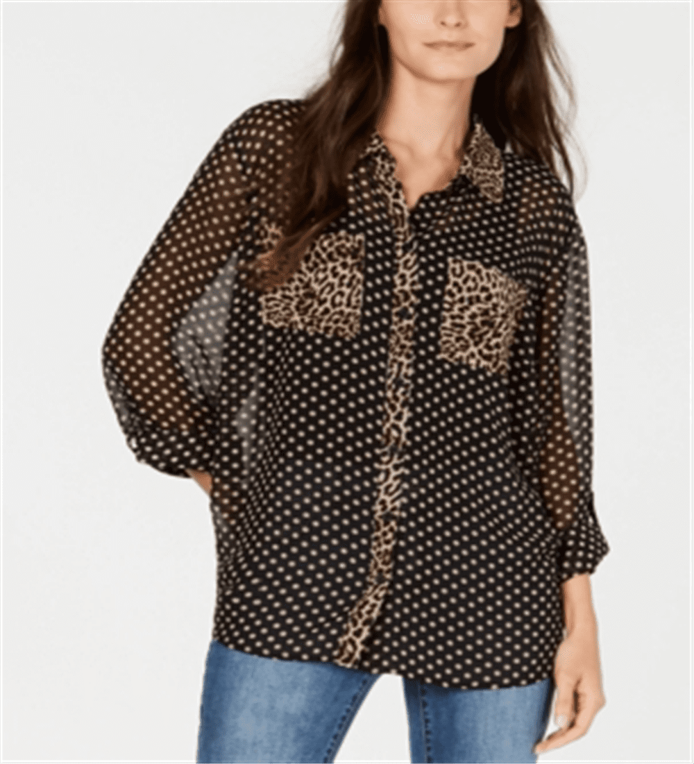INC International Concepts Women's Plus Size Mixed-Print Shirt Black ...
