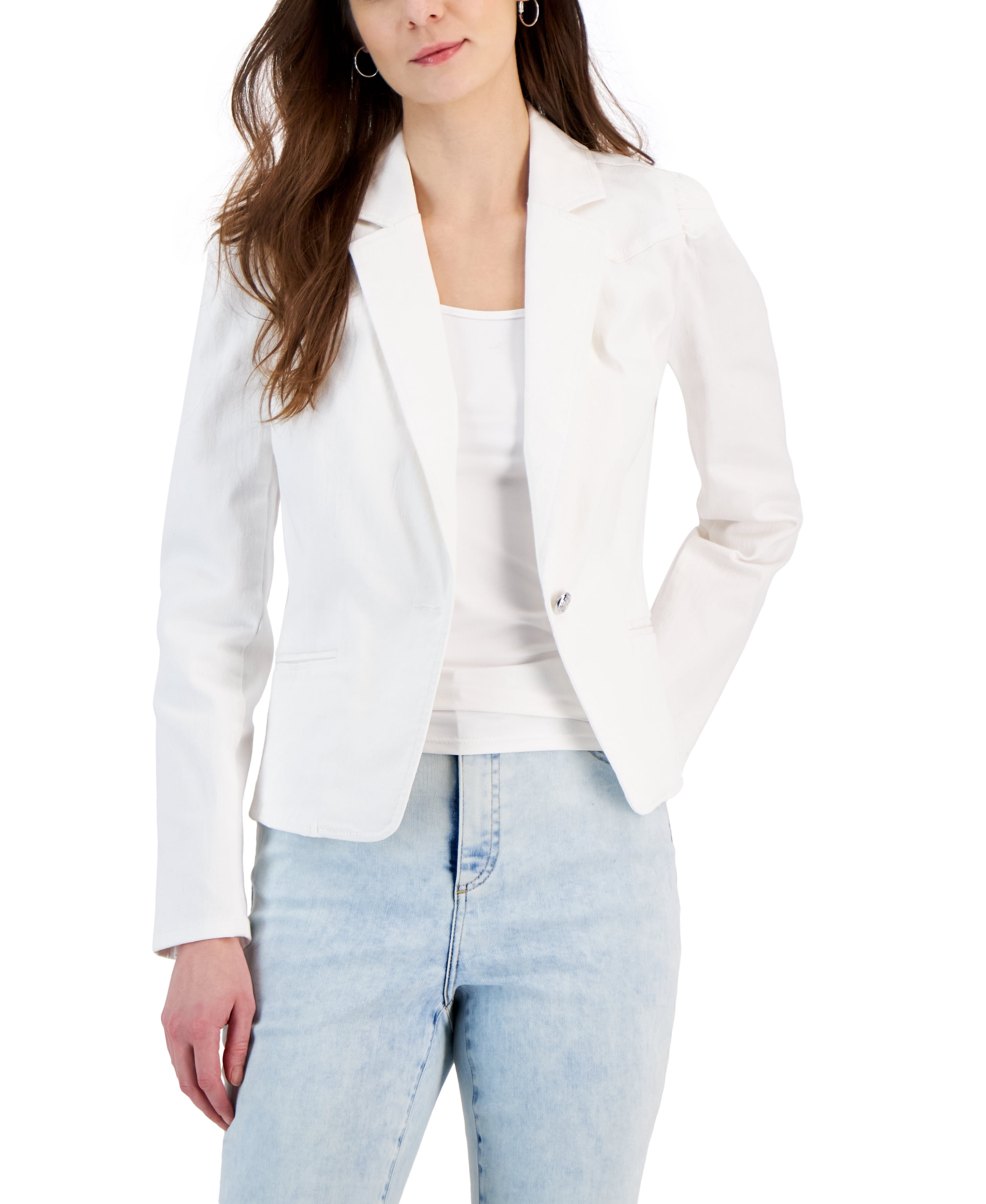 INC International Concepts Women's Puff-Sleeve Blazer Bright White L ...
