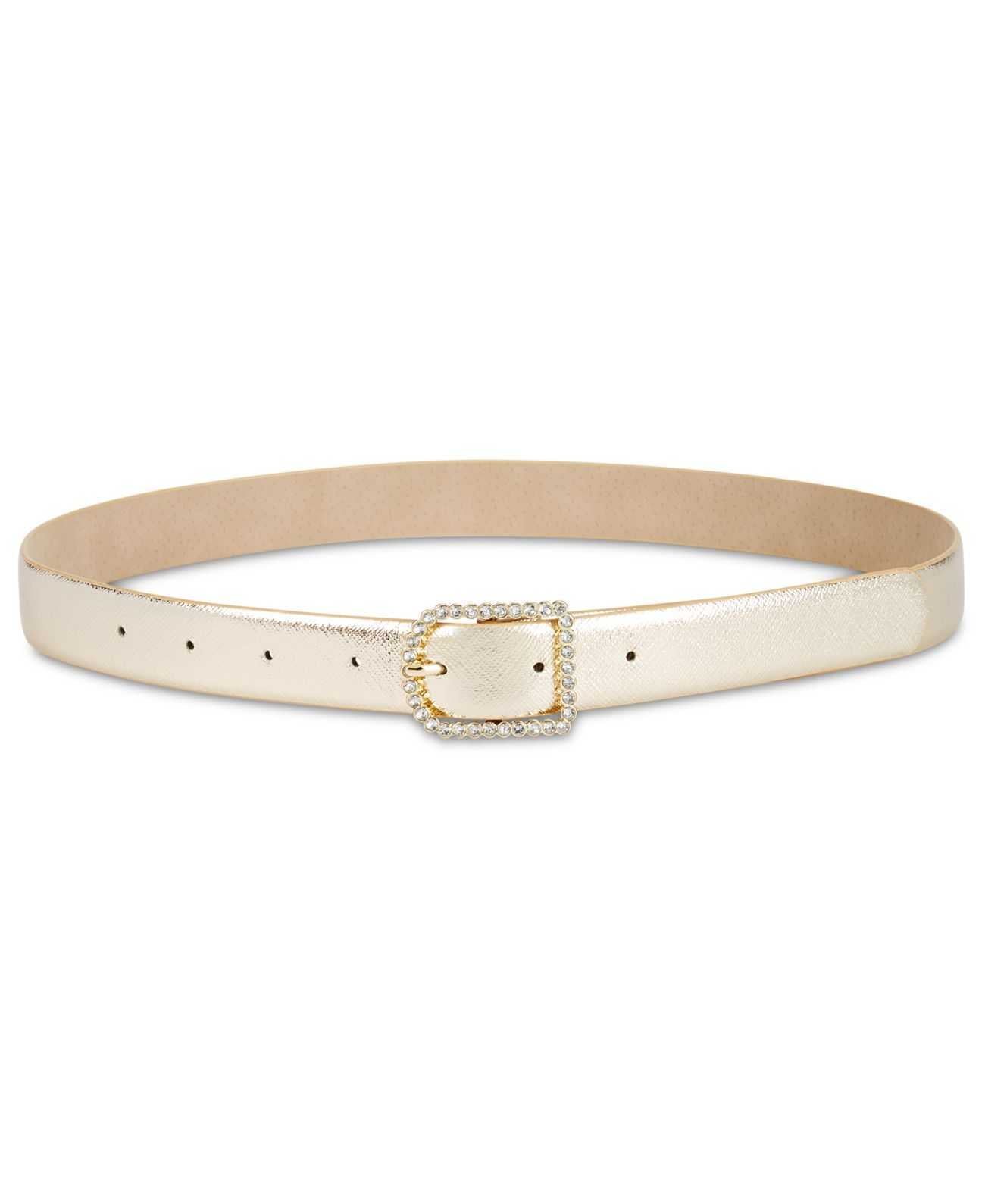 INC International Concepts Women’s Rhinestone-Buckle Belt, Gold, Small ...