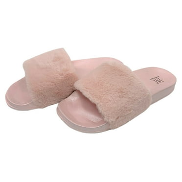 ULTRAIDEAS Women's Cross Band Fuzzy Fluffy House Shoes, Open Toe Slide ...