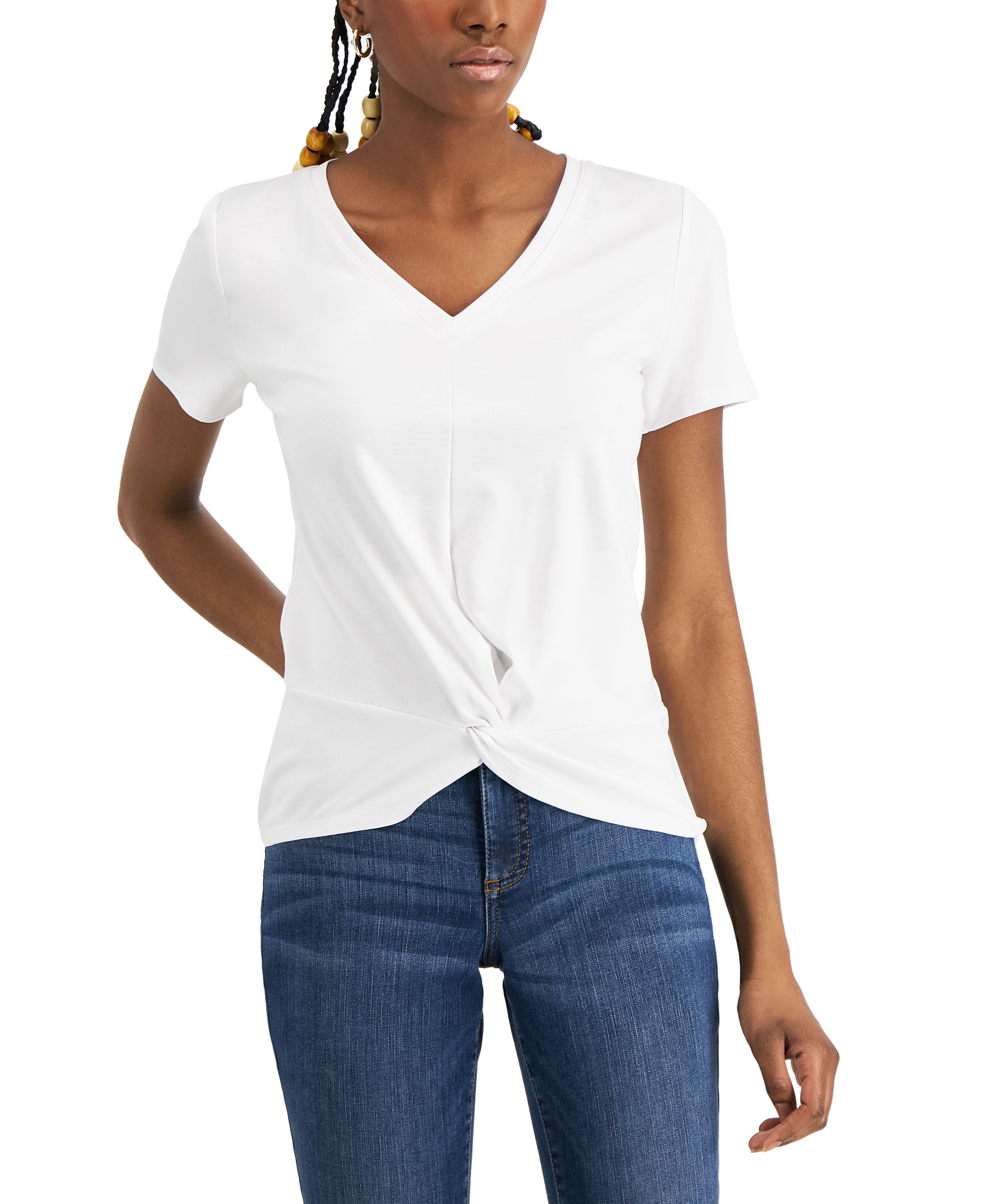 INC International Concepts Womens Twist Front Top Bright White S - Walmart.com