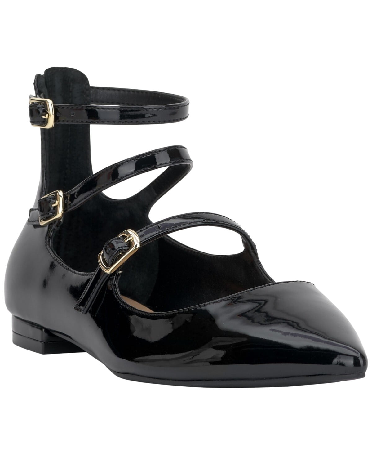 INC International Concepts Womens Valan Triple-Strapped Flats Black ...