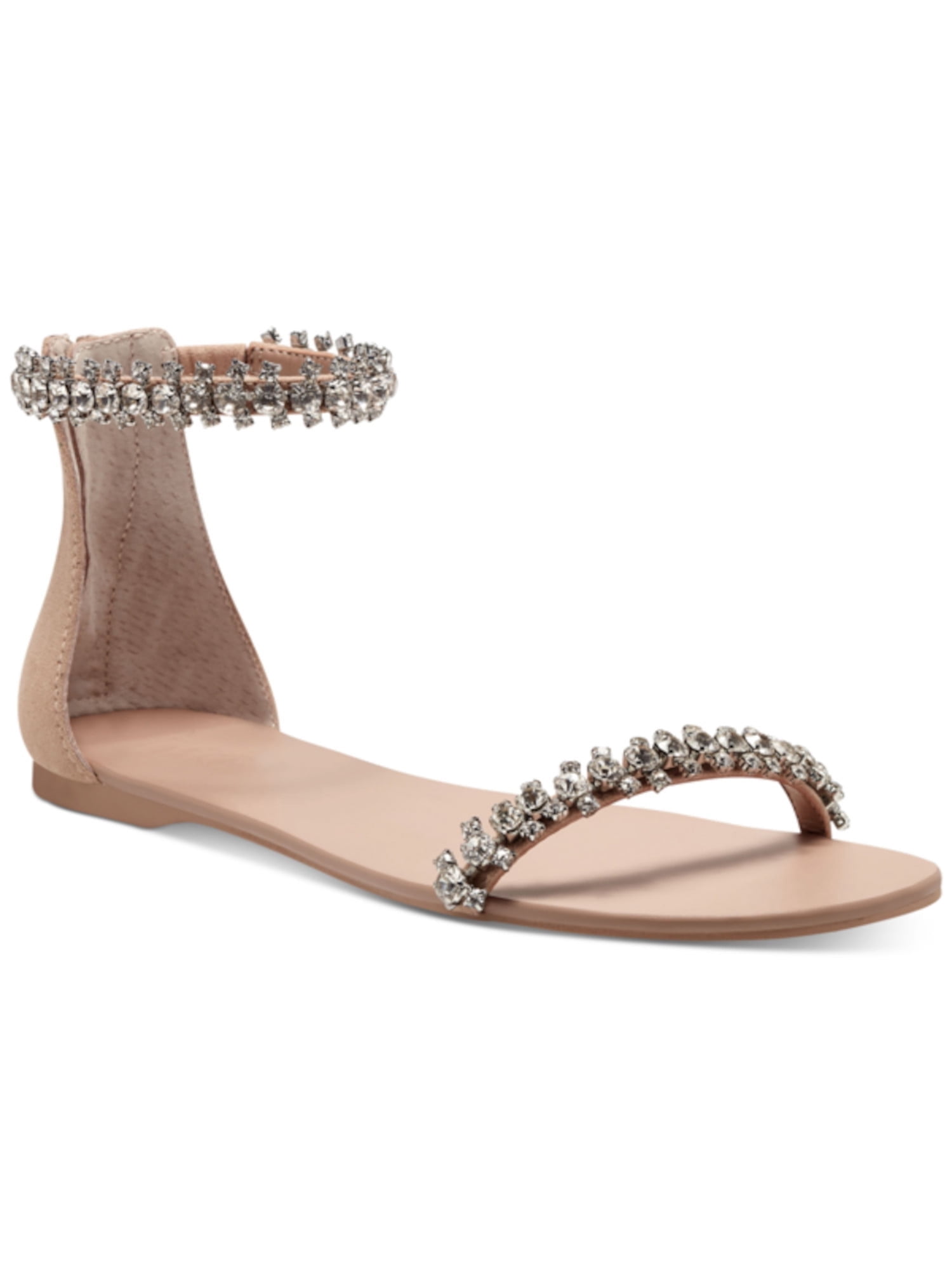 INC Womens Beige Stone Embellished Goring Givele Open Toe Zip-Up ...