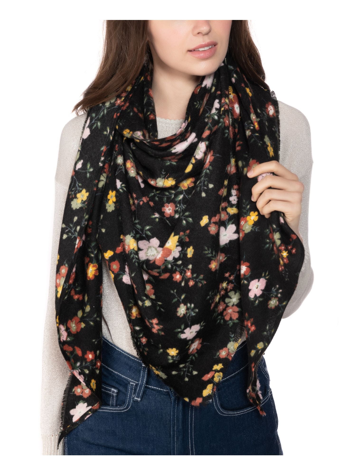 INC Womens Black Multi Oversized Triangle Fringed Wrap - Walmart.com