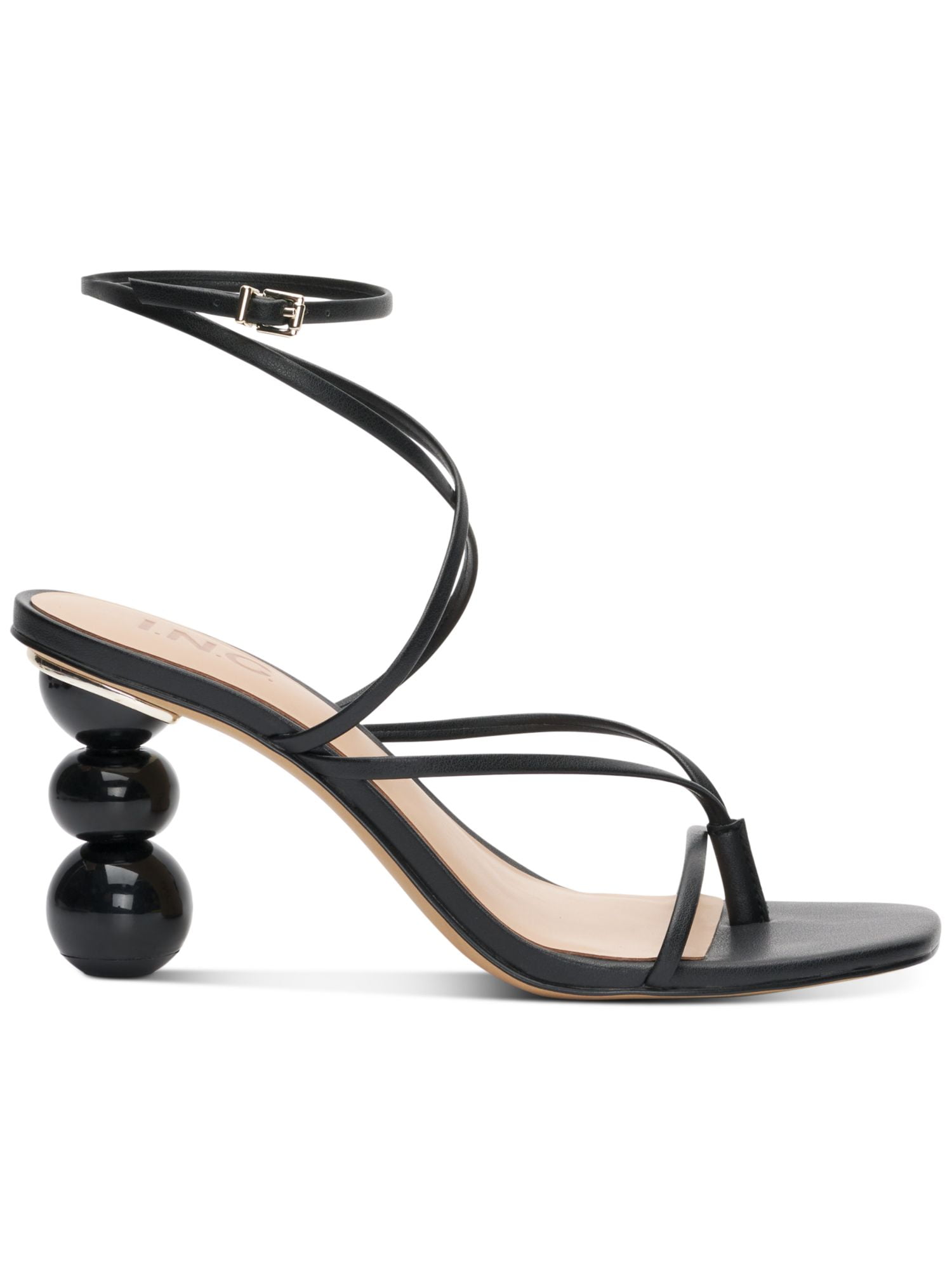 INC Womens Black Strappy Stacked Sphere Metallic Accent Heel Padded ...