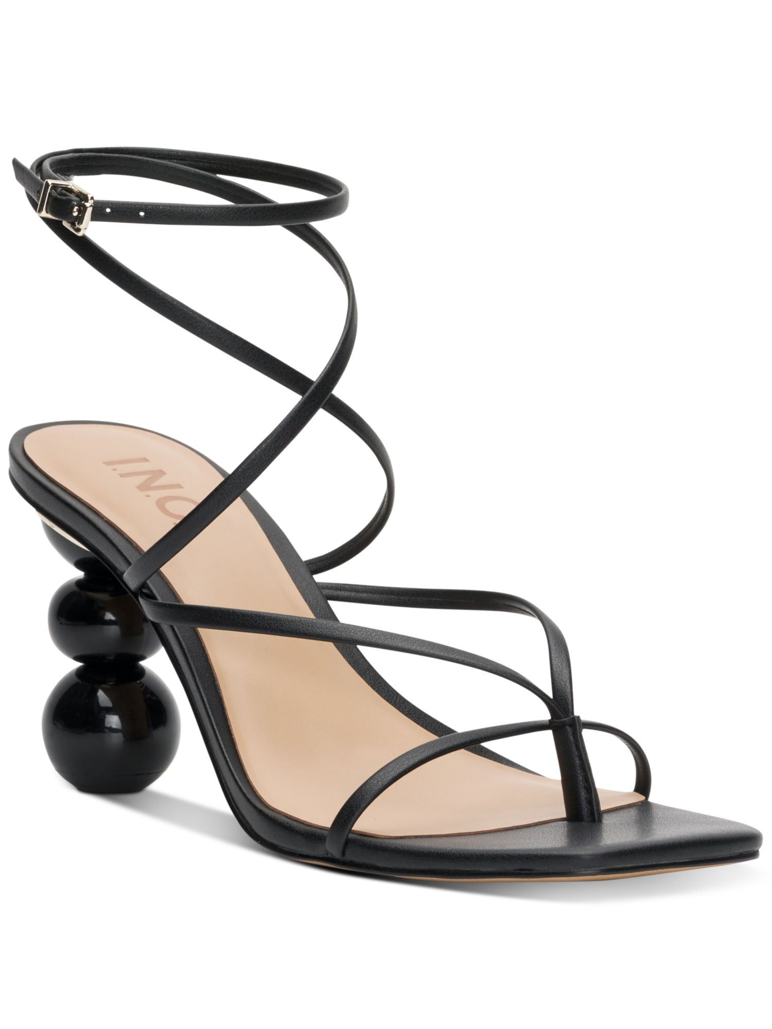INC Womens Black Strappy Stacked Sphere Metallic Accent Heel Padded ...