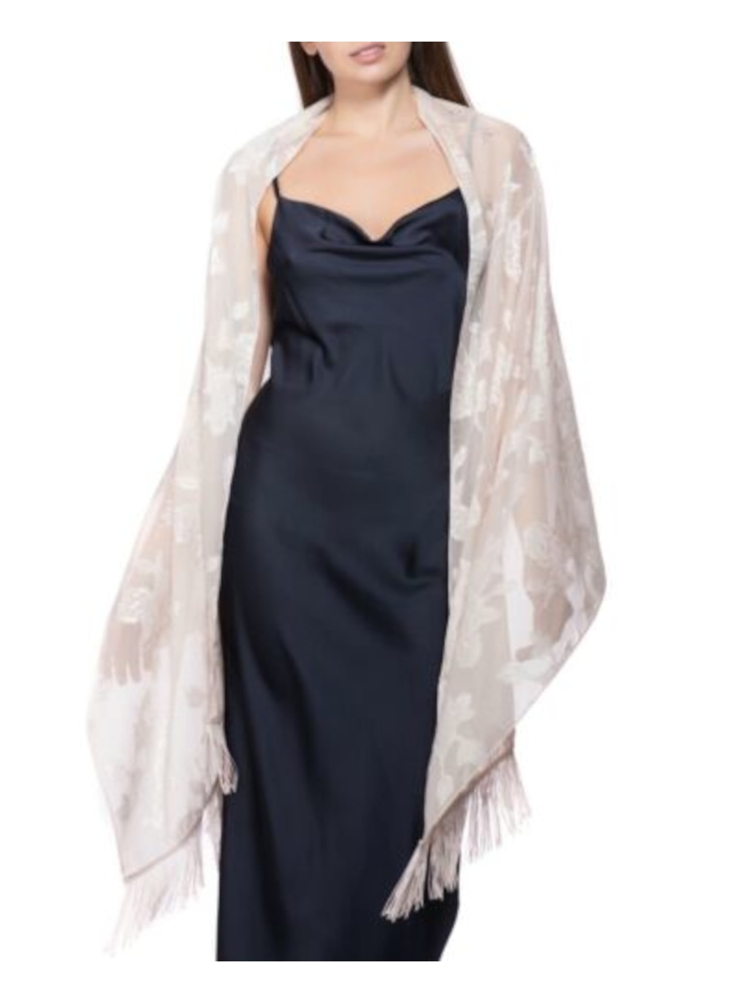 INC Womens Blush Pink Floral Sheer Metallic Fringe Wrap - Walmart.com