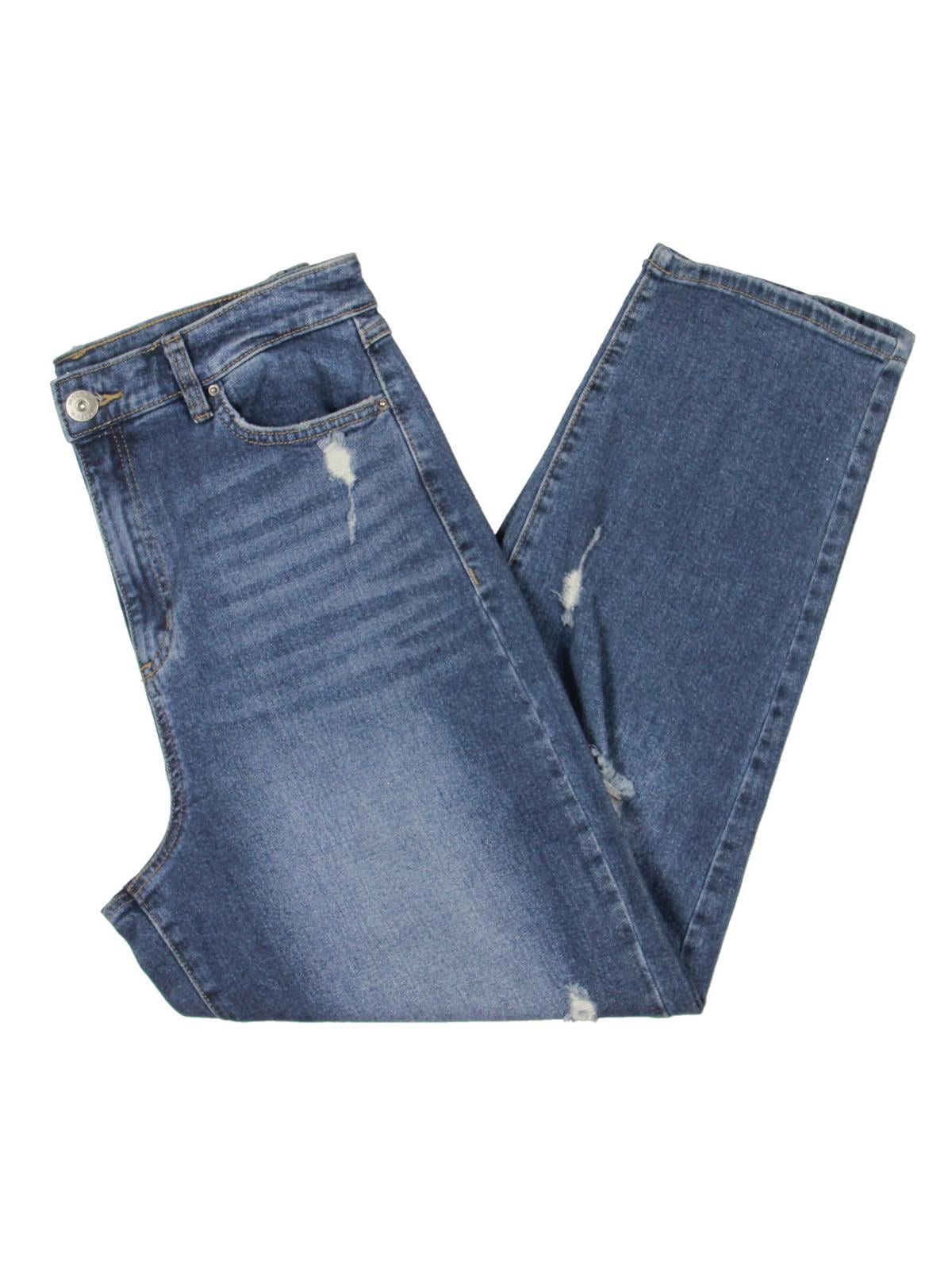 INC Womens Destressed High Rise Straight Leg Jeans - Walmart.com