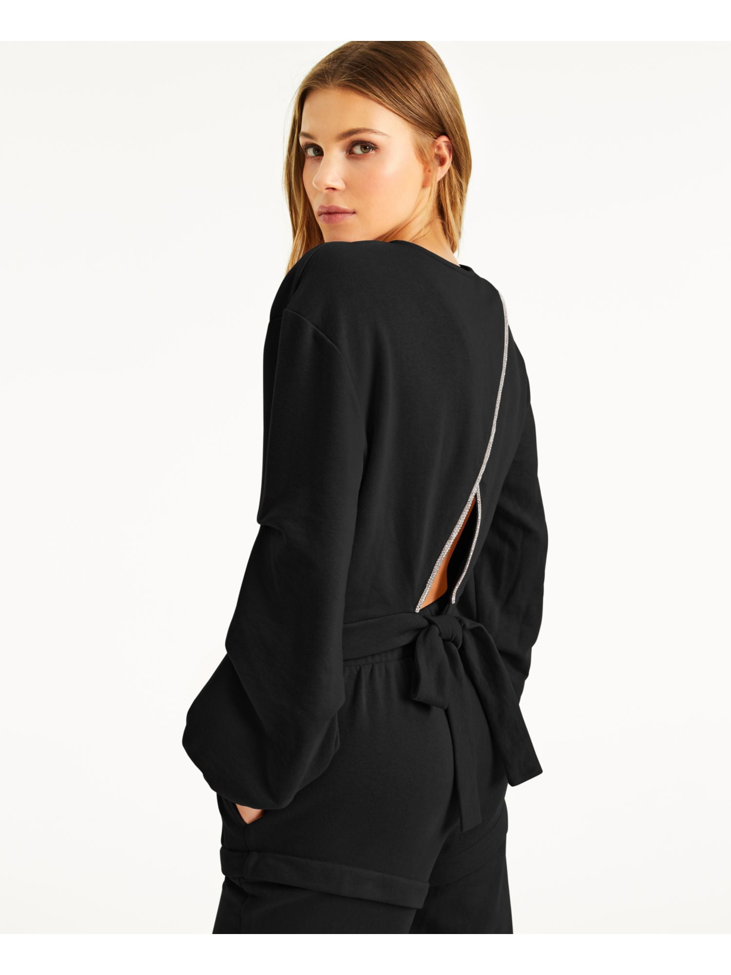 INC Womens Embellished Cutout-Back Sweatshirt Black S - Walmart.com