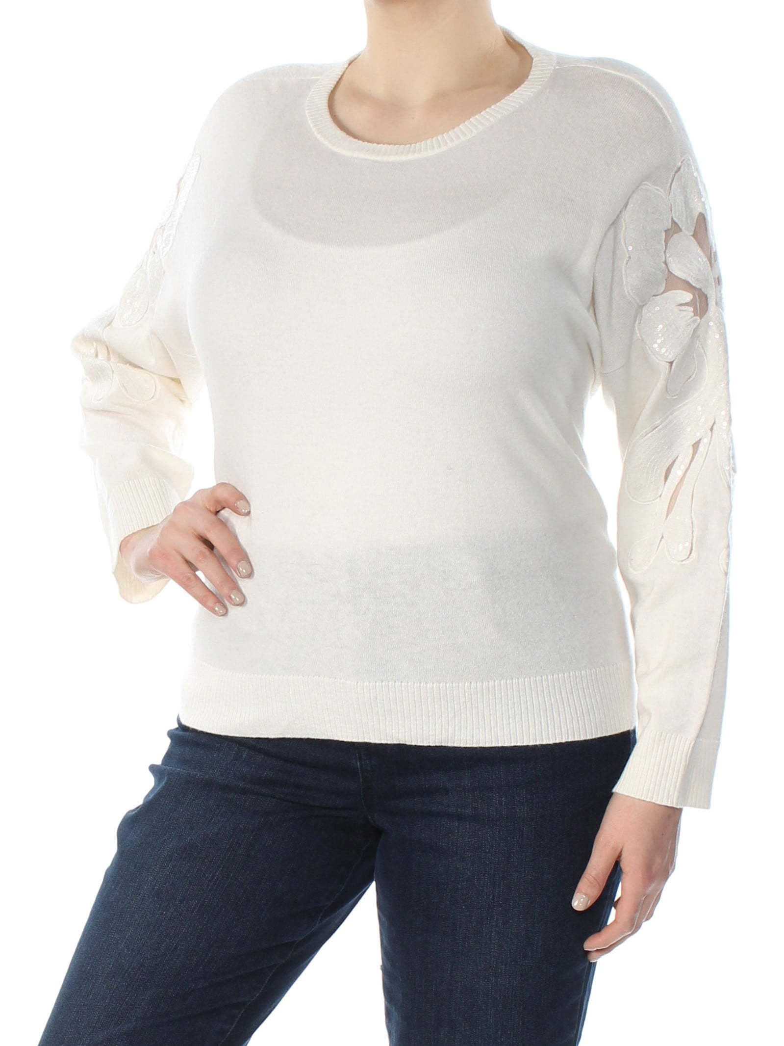 INC Womens Ivory Sequined Long Sleeve Crew Neck Top XL - Walmart.com