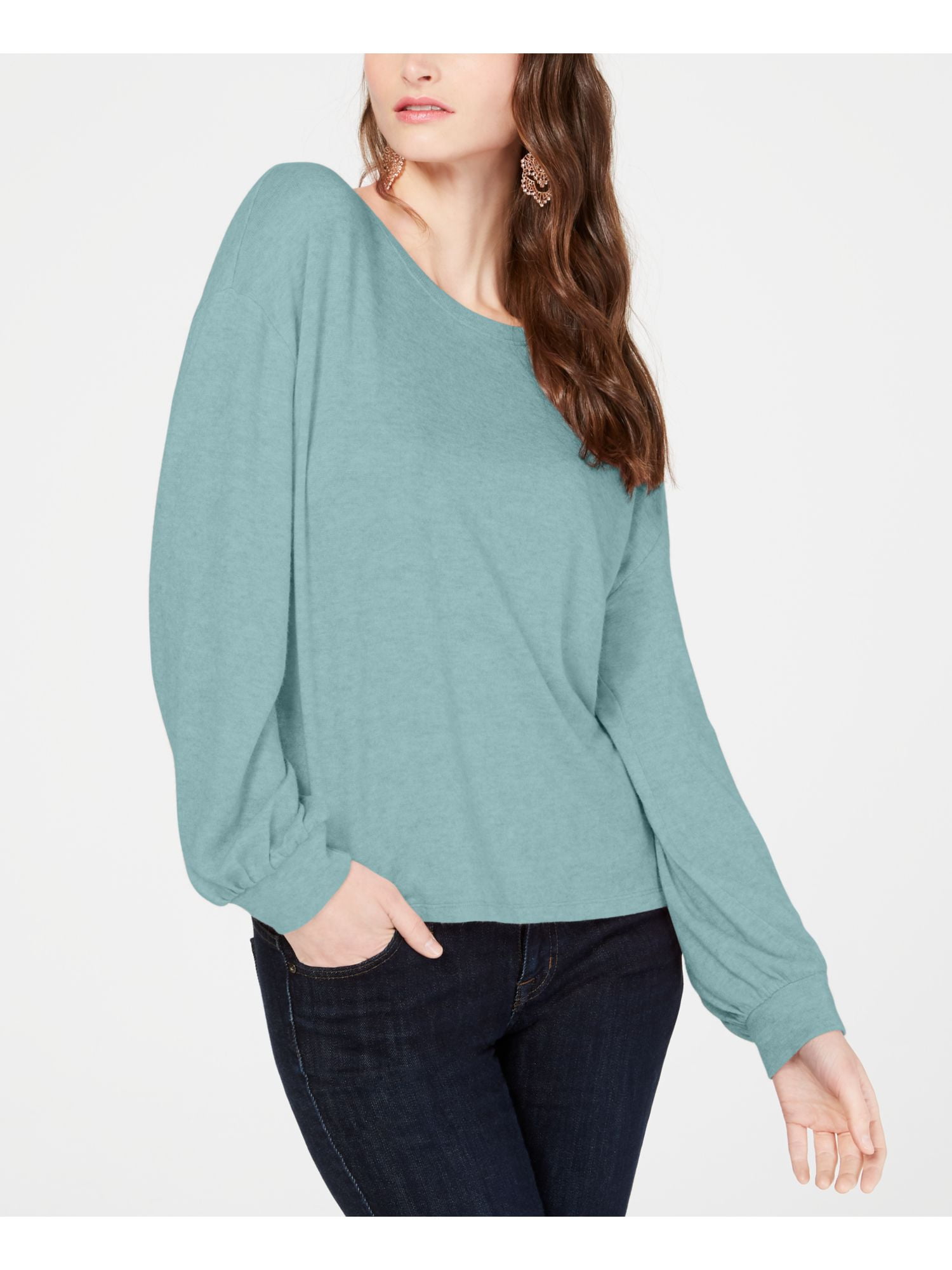 INC Womens Light Blue Heather Long Sleeve Jewel Neck Top Size: 2XL ...