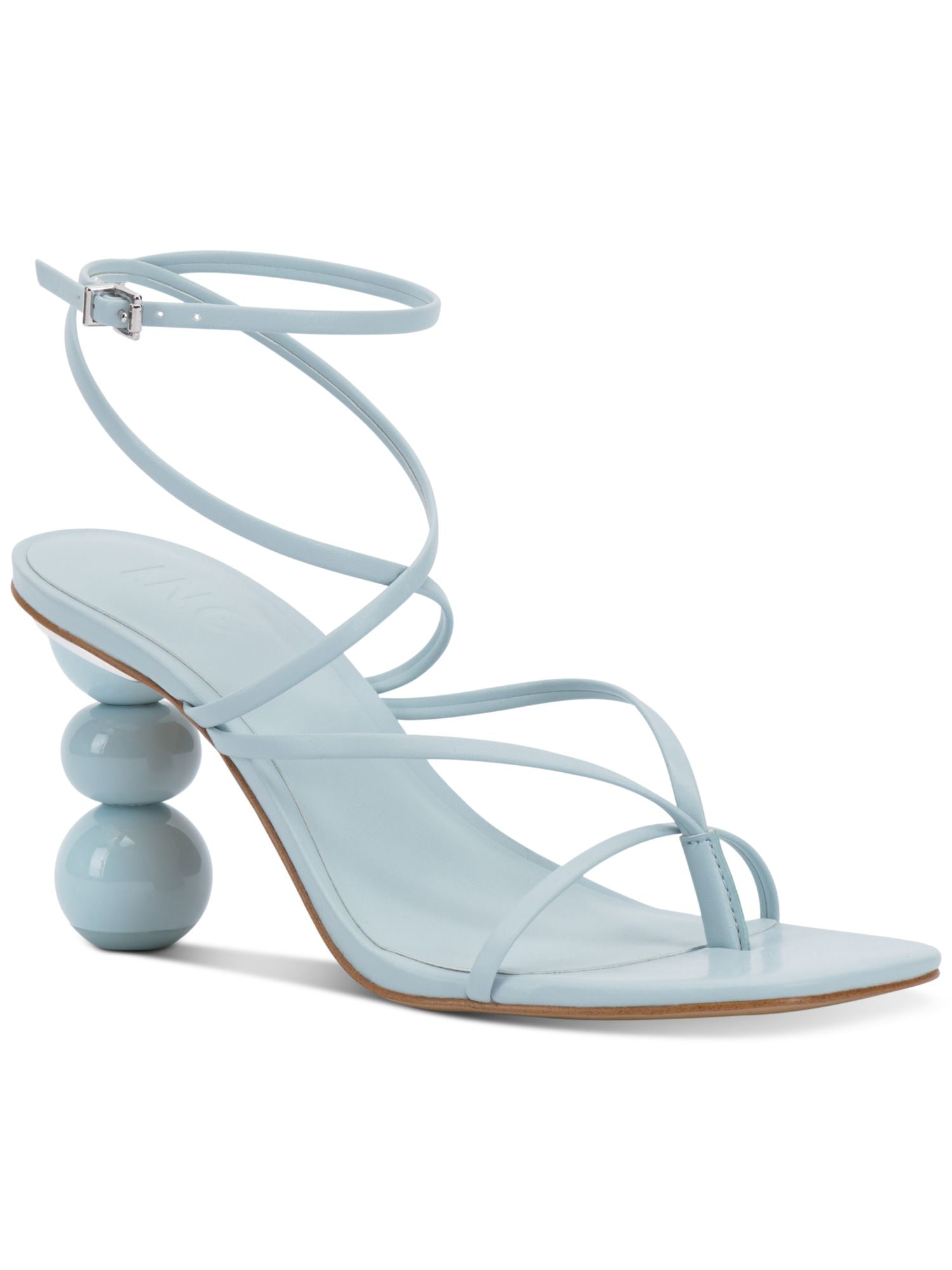 INC Womens Light Blue Strappy Stacked Sphere Metallic Accent Heel ...
