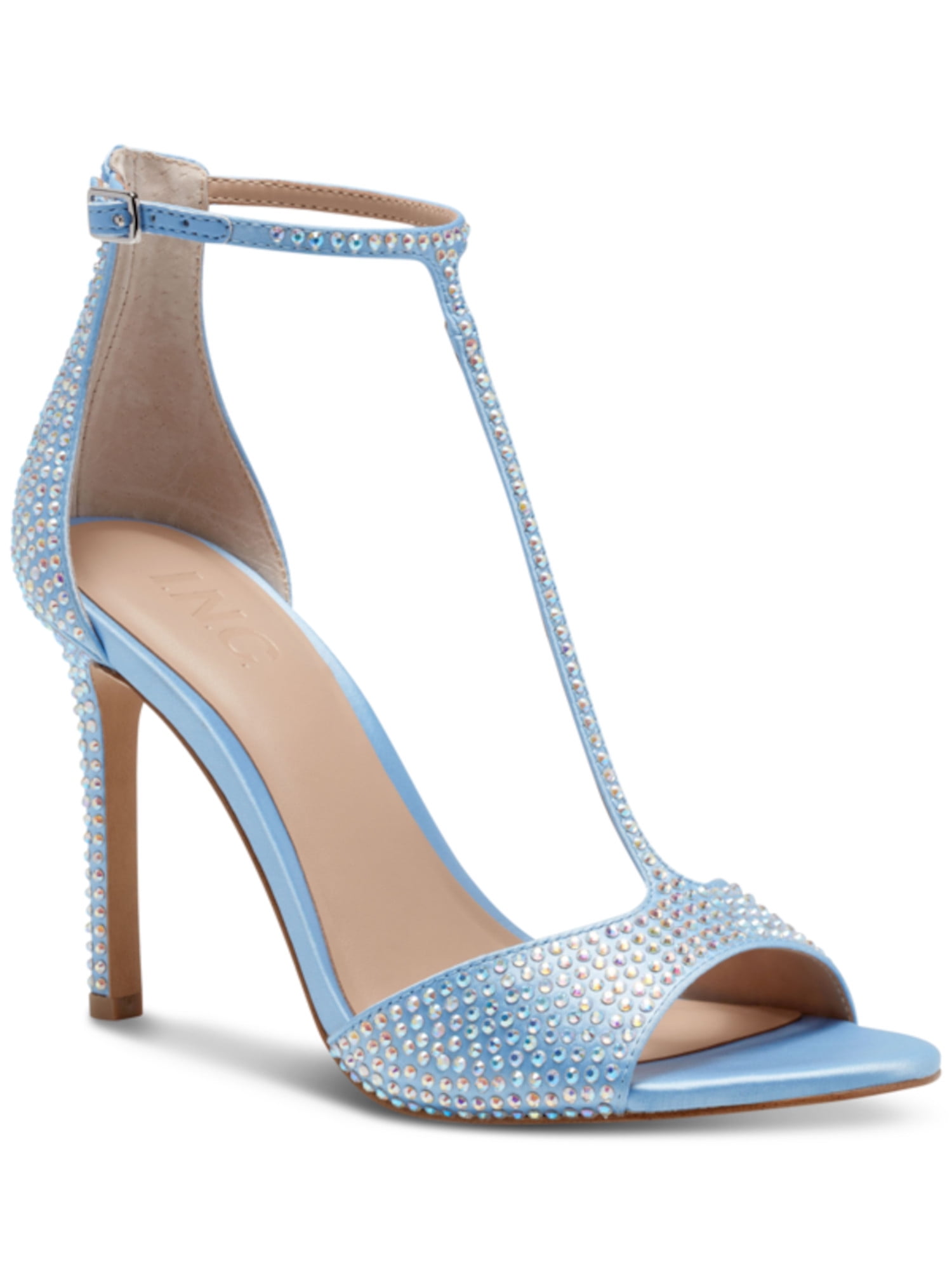 INC Womens Light Blue Rhinestones Adjustable Ankle Strap T-Strap Padded ...