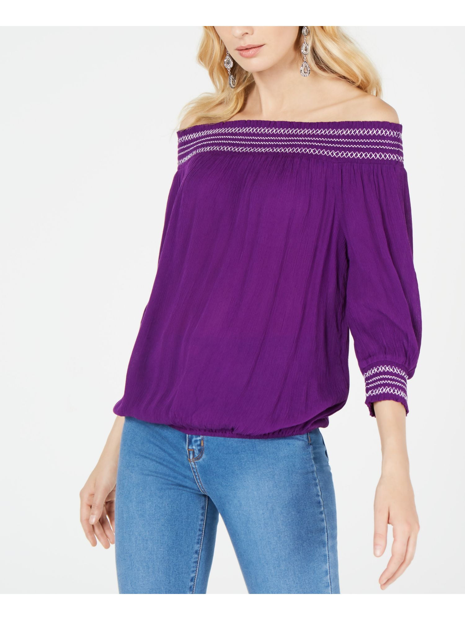 INC Womens Purple Long Sleeve Off Shoulder Top S - Walmart.com
