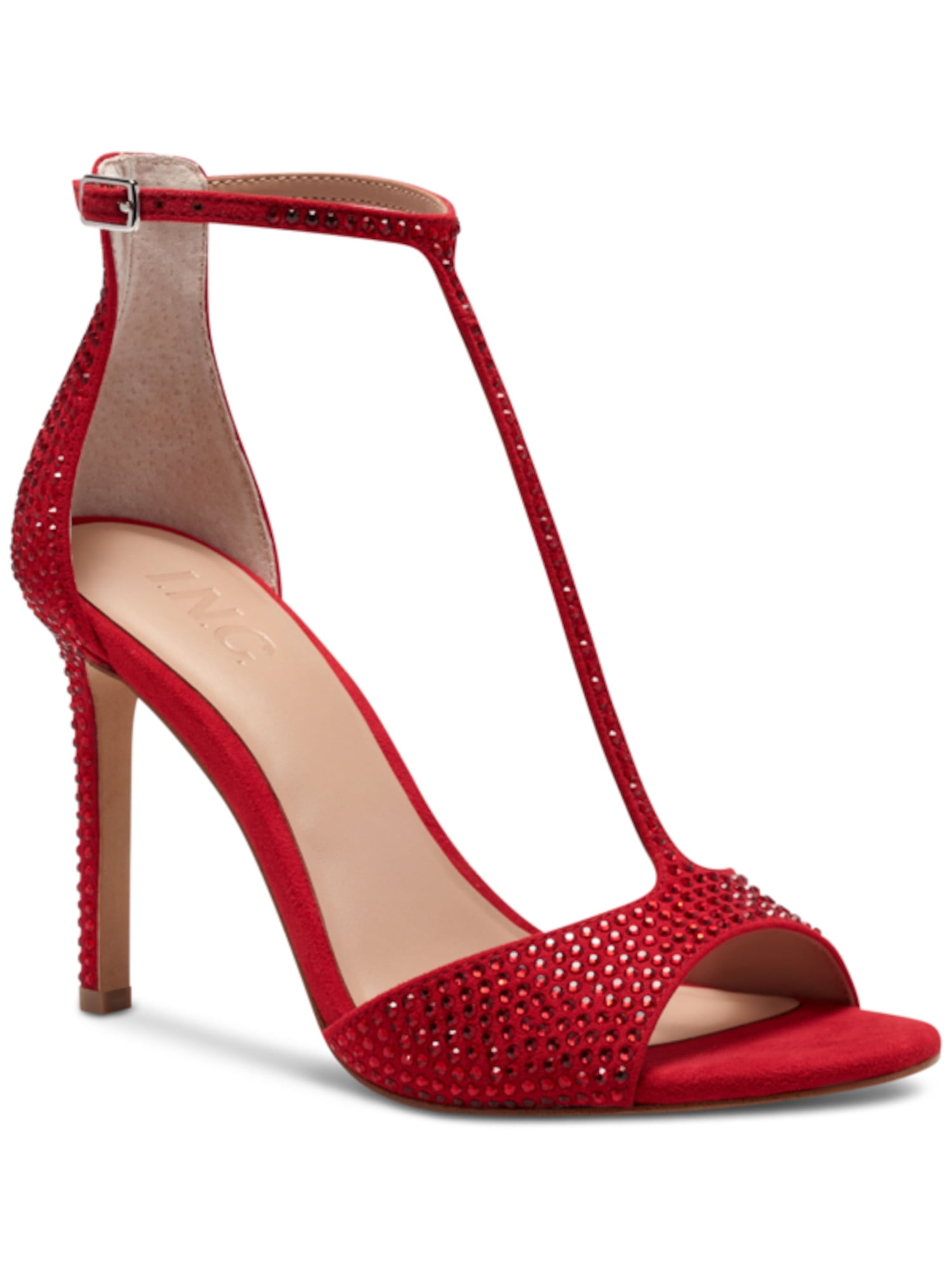 INC Womens Red T-Strap Padded Firah Round Toe Stiletto Buckle Dress ...