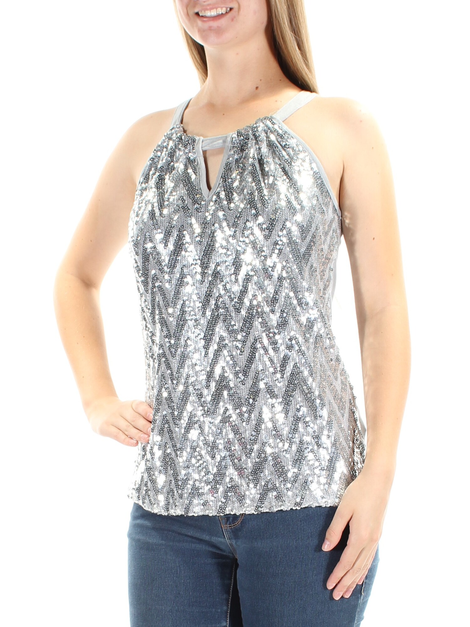 INC Womens Silver Sequined Sleeveless Keyhole Top Size: S - Walmart.com
