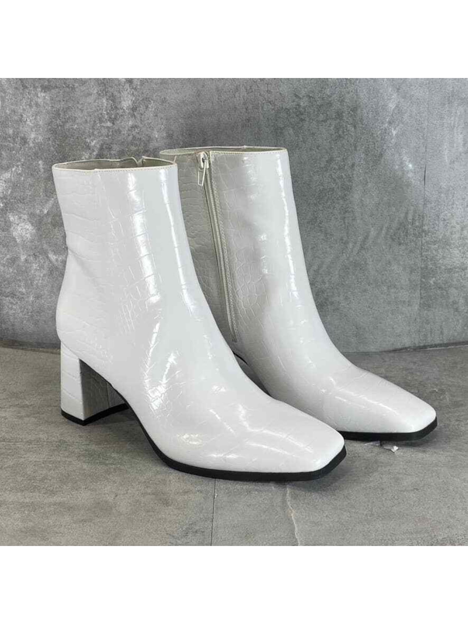 INC Womens White Cushioned Dasha Square Toe Block Heel Zip-Up Dress ...