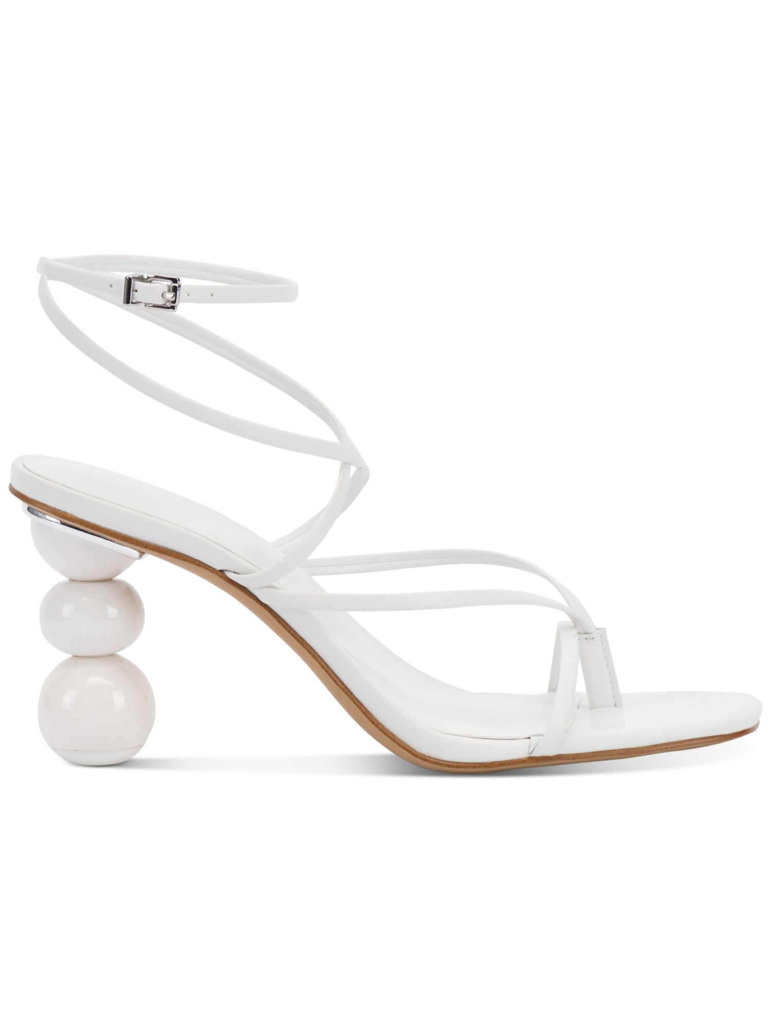 INC Womens White Strappy Stacked Sphere Metallic Accent Heel Padded ...