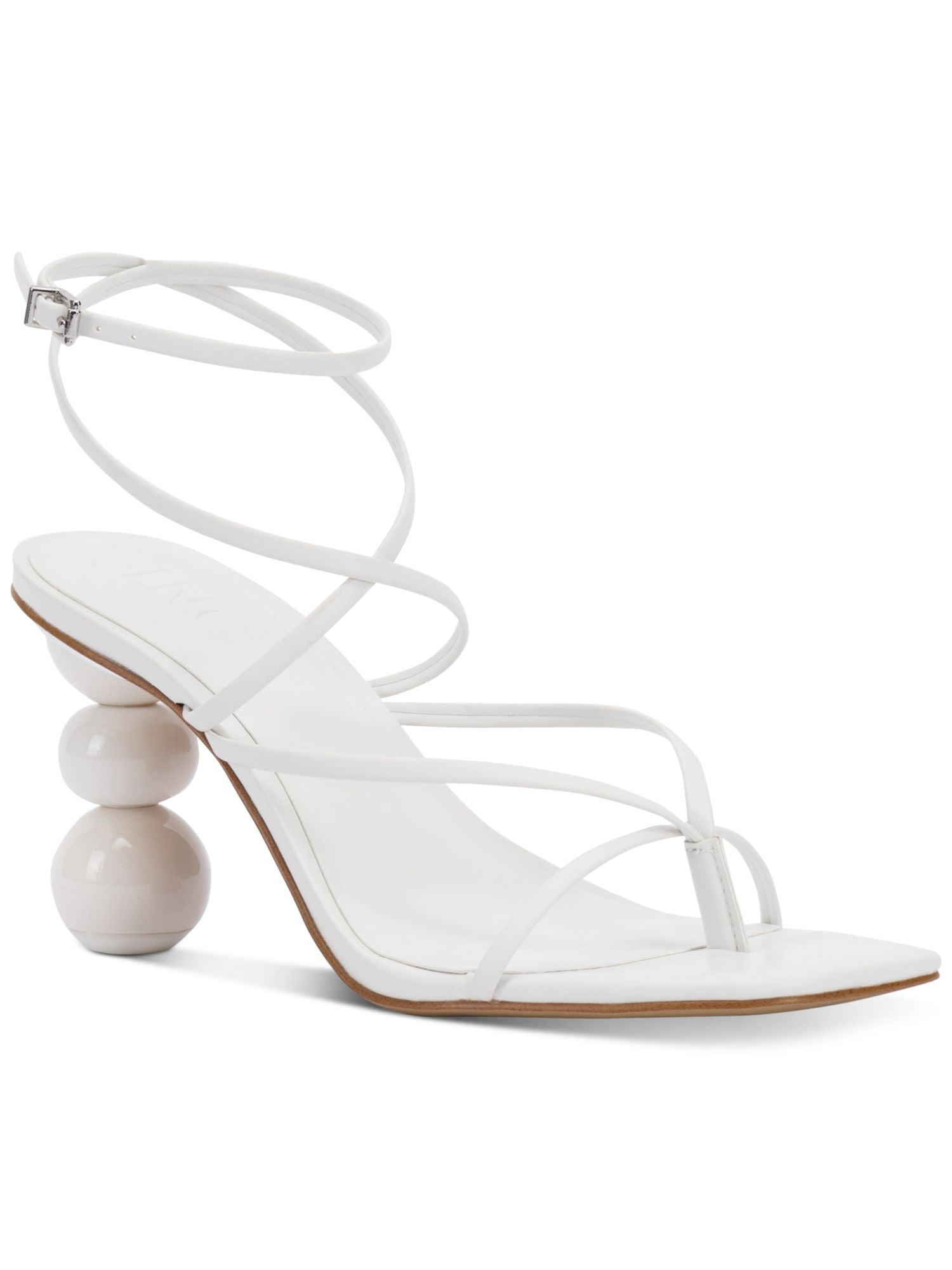 INC Womens White Strappy Stacked Sphere Metallic Accent Heel Padded ...