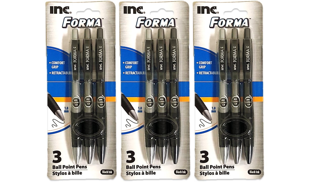 INC forma Retractable Pen with Comfort Grip, Medium Point, 10 mm, Black ...