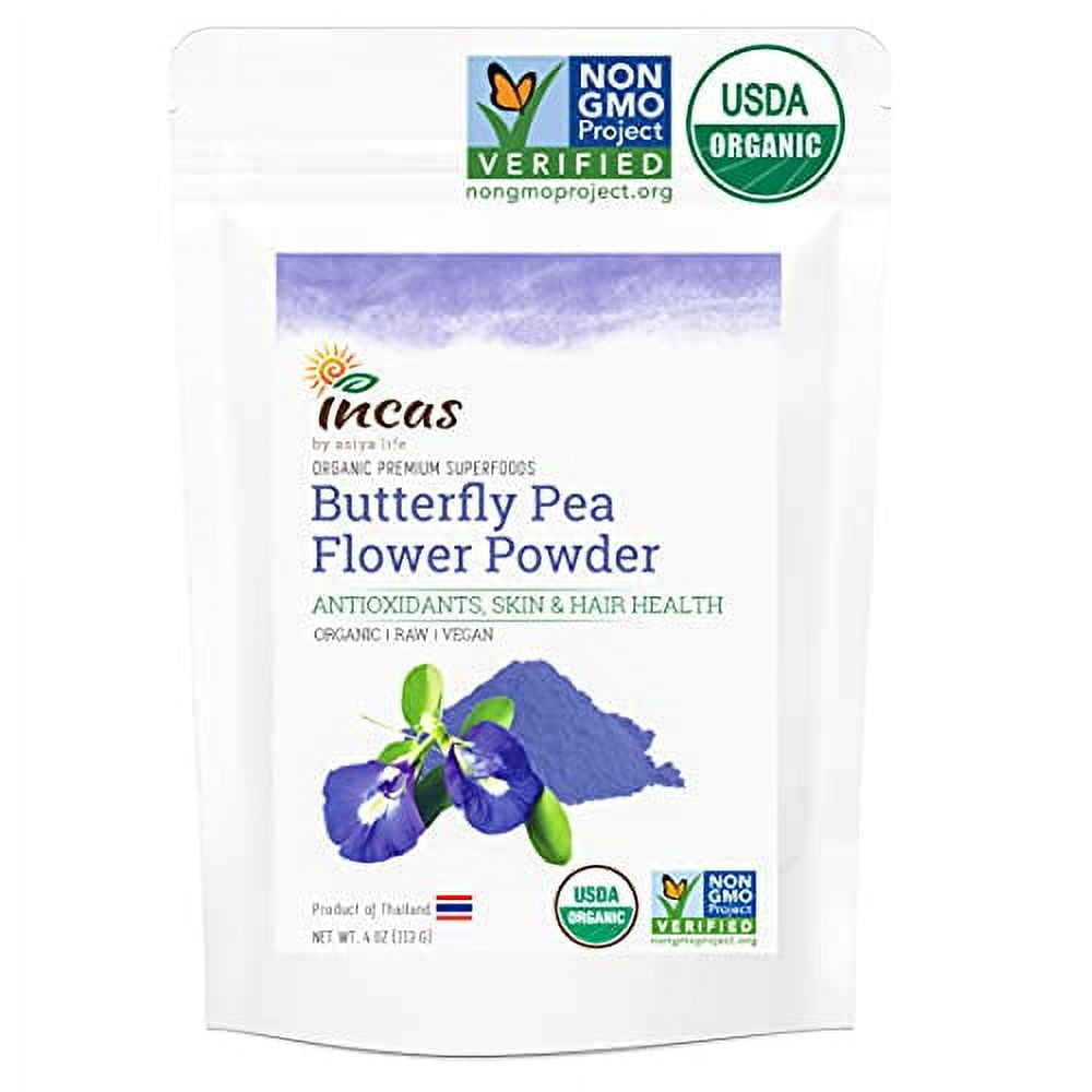 INCAS 100% USDA Organic Butterfly Pea Flower Powder, Non-GMO Verified ...