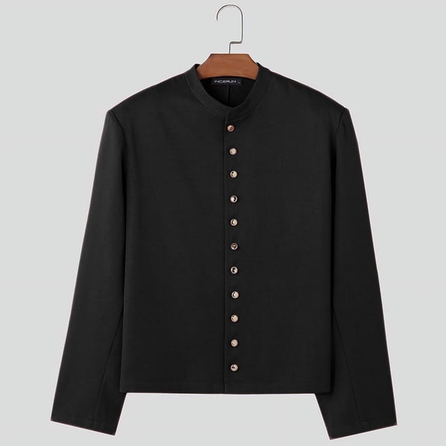INCERUN Men Blazer Solid Color Stand Collar Long Sleeve Button Casual ...