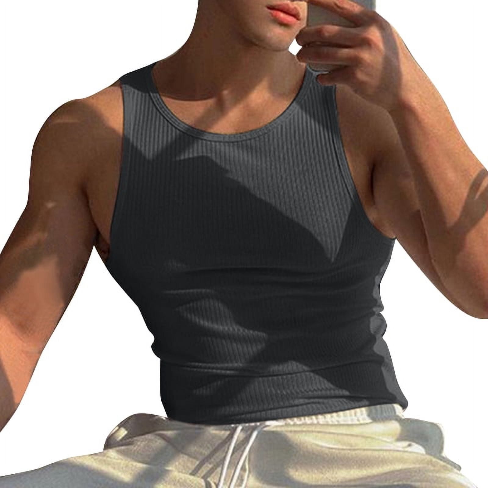 INCERUN Men Fashion Muscle Fit Sleeveless Tops Tee Leisure Solid Sport ...