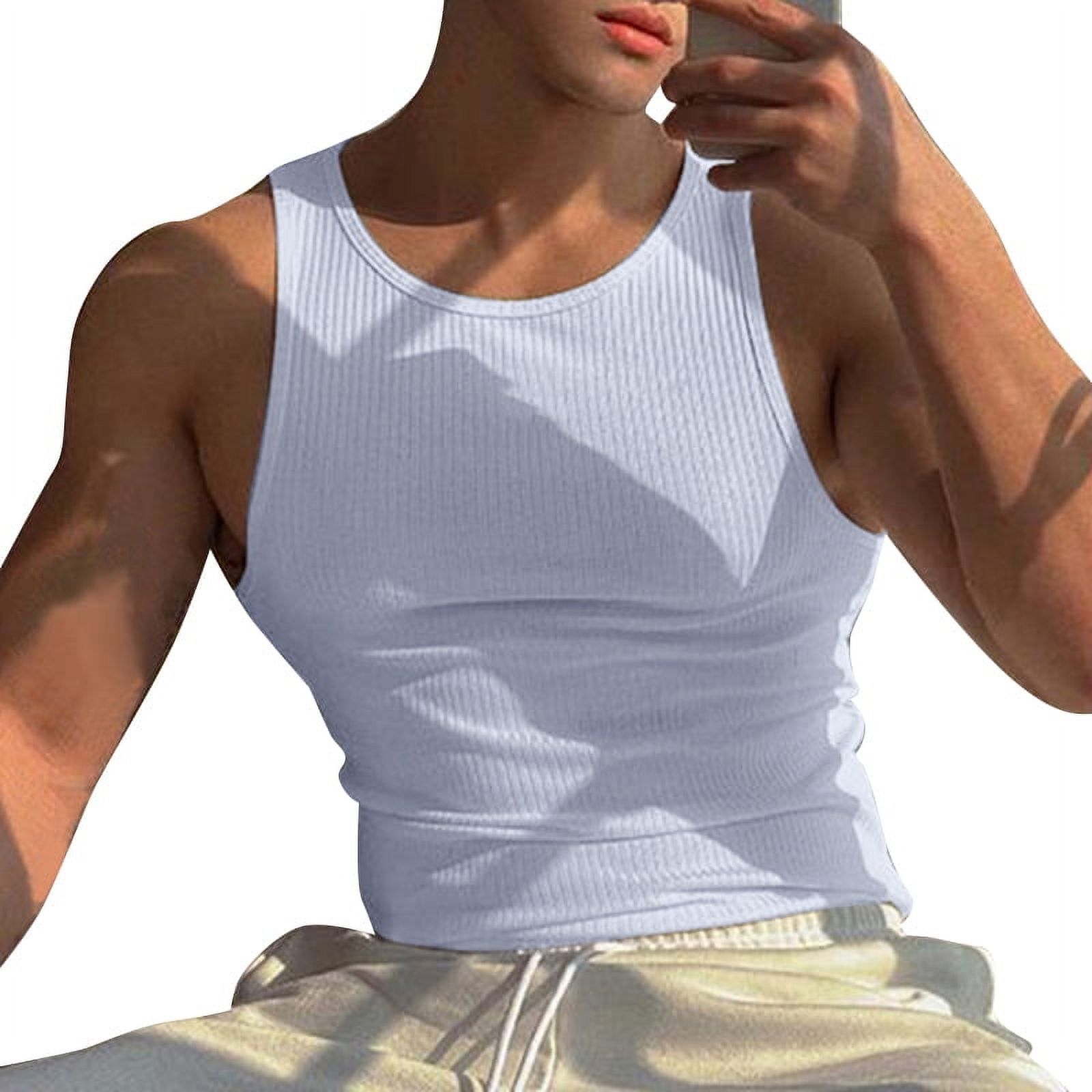 INCERUN Men Fashion Muscle Fit Sleeveless Tops Tee Leisure Solid Sport ...