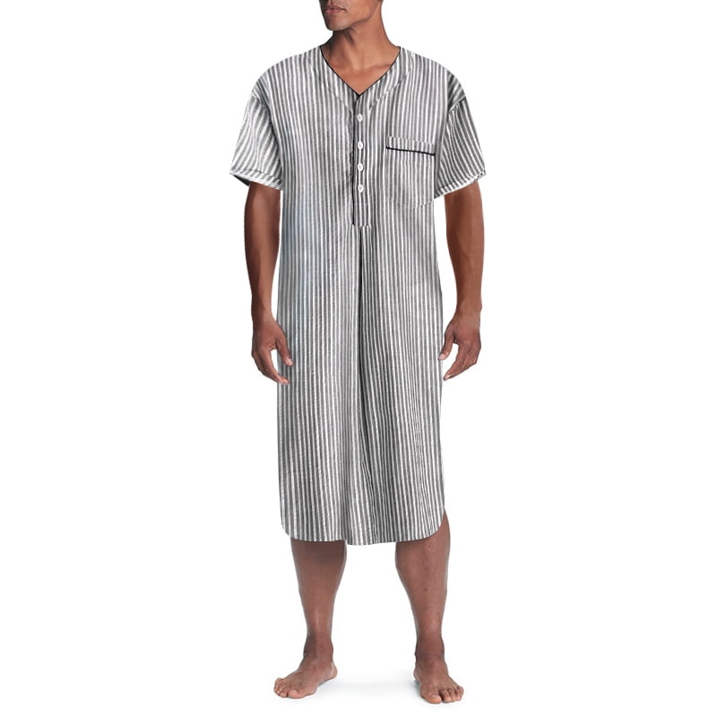INCERUN Men's Fashion Short Sleeve Striped Bathrobe V Neck Sleepwear ...