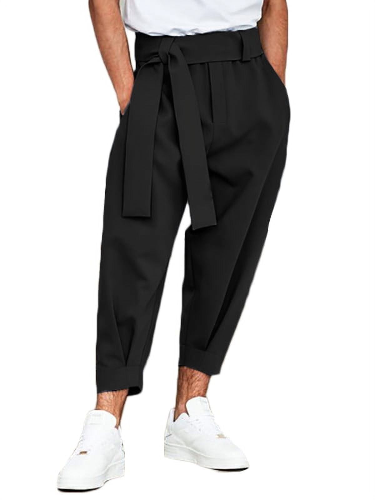 INCERUN Men's Fashion Solid Color Chino Harem Pants Trouser With Belted ...